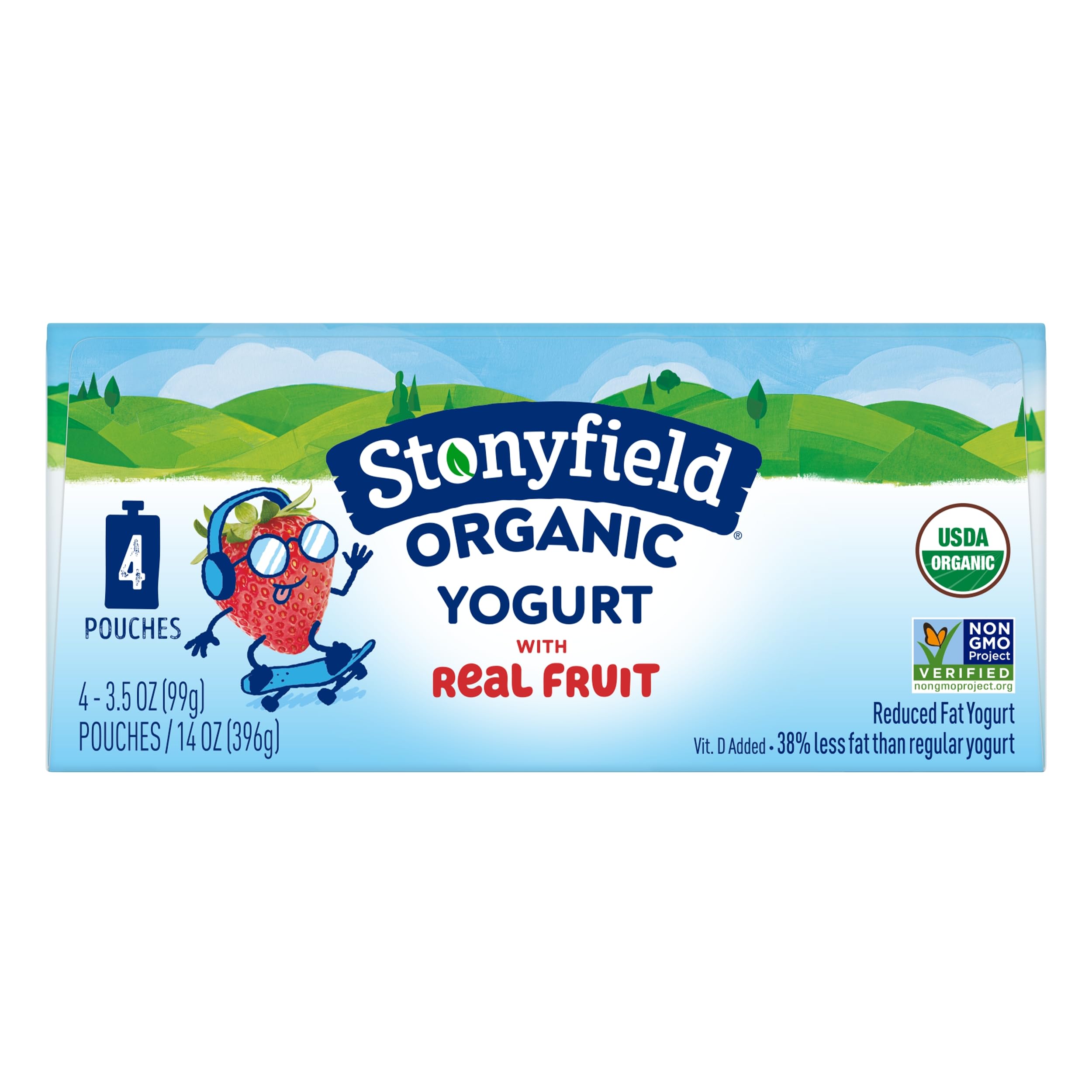 Stonyfield Organic, Kids Lowfat Yogurt Pouches 3.5 oz. Each Ct – Includes Live Active Cultures, Strawberry, 14 Ounce, (Pack of 4)