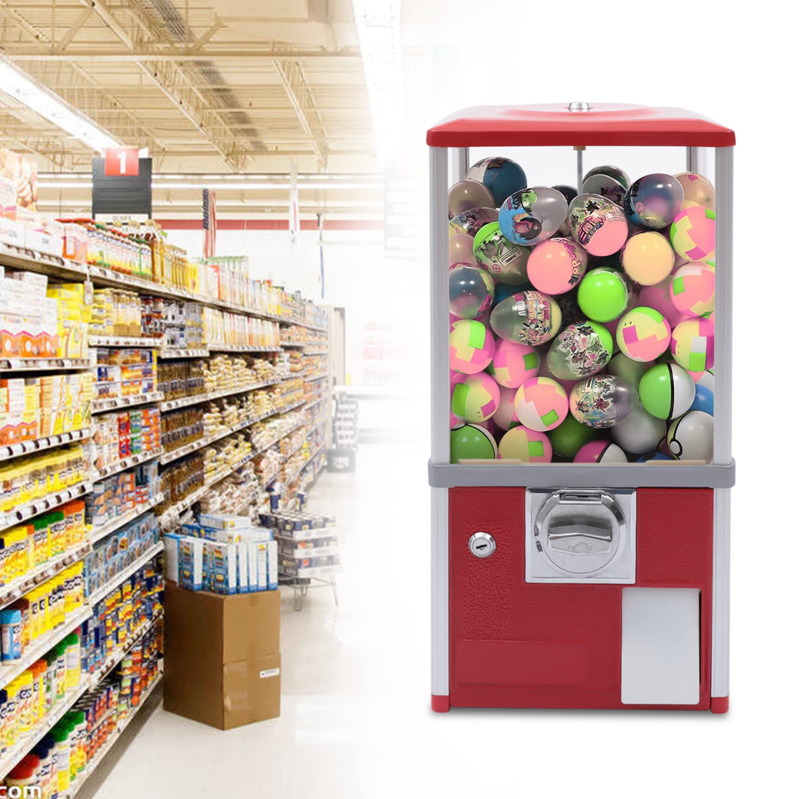 Vending Machine, Candy Gumball Machine, Huge Load Capacity Gumball Bank, HUNGUOZHI Candy Vending Machine for Gadgets, Fit for Game Stores and Retail Stores(Red)