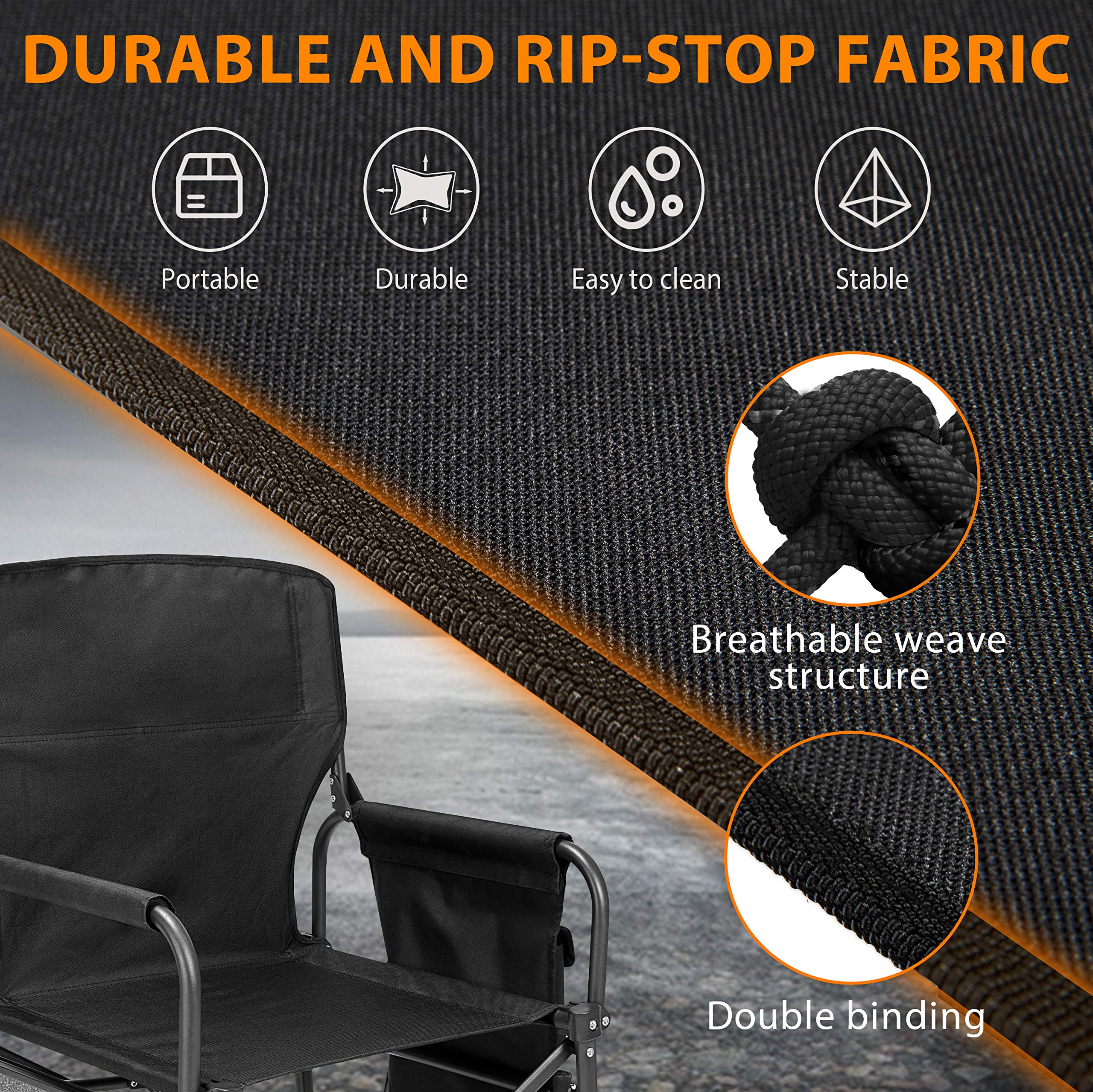 Ubon Steel Frame Portable Director's Chair Ultra Wide Lightweight Seat with Side Table & Pockets - Foldable Equipment for Camping, Beach, Travel, Sports Games - 300lb Capacity
