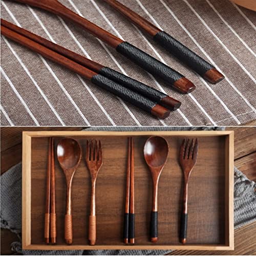 VENOAL Soup ladle Wooden tableware fork spoon chopsticks solid wood long handle spoon chopsticks portable tableware