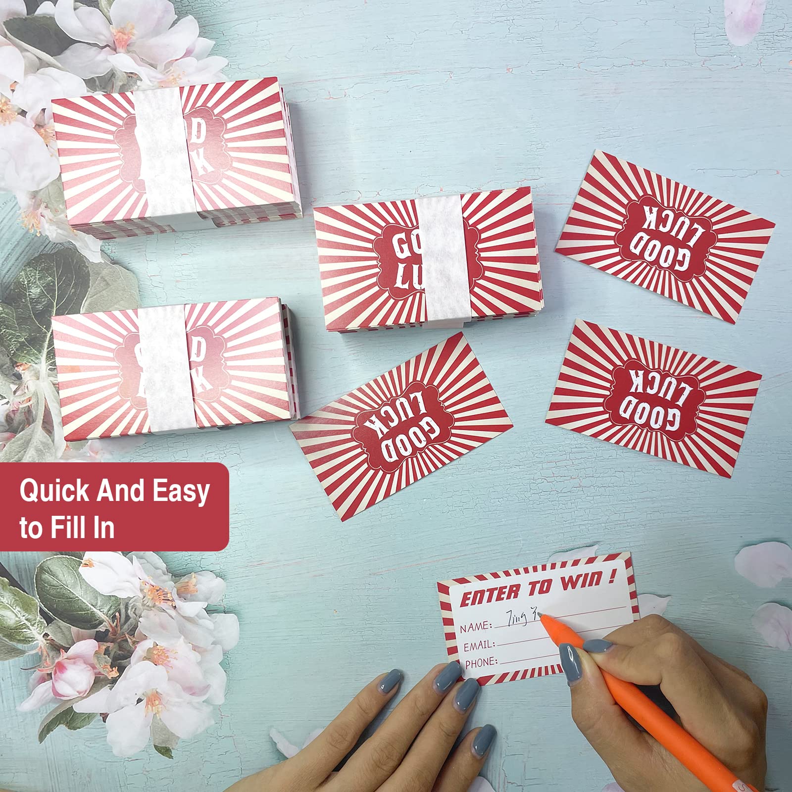 Tomioziey 300 Raffle Tickets Enter to Win Cards-3.5βx2β Entry Form Cards for Contest,Ballot Box,50/50,Raffle Drum with Email Address and Phone Number Fields-Red