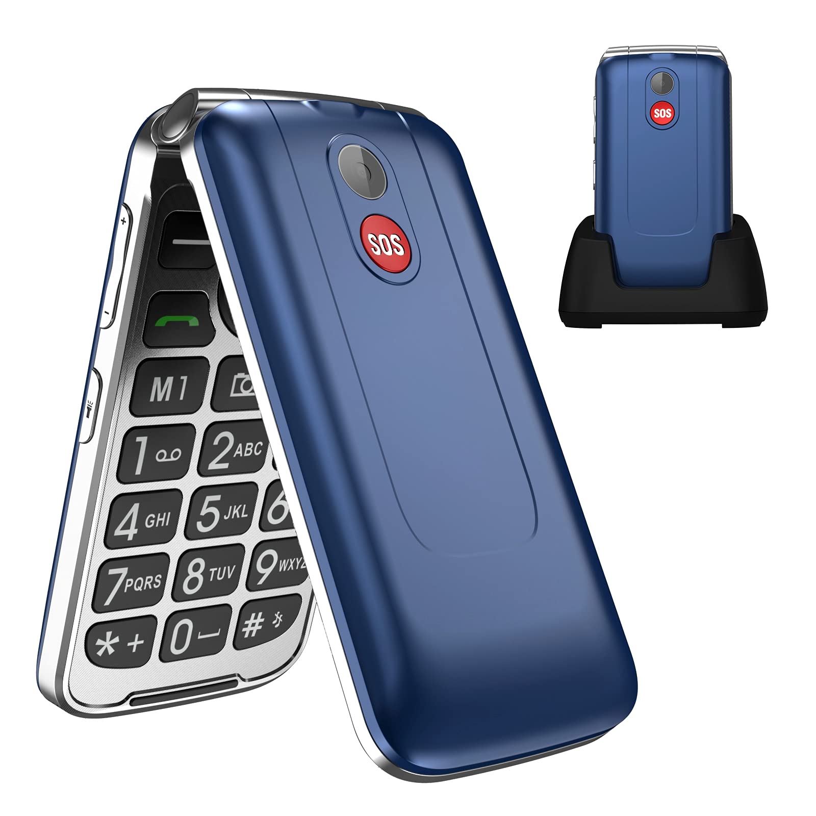 ULEWAY 3G Senior Flip Phone Unlocked with SOS Big Button T Mobile Flip Phone Dual Card 2.8 Inch Screen GSM Flip Phone Large Button Large Volume Basic Cell Phones with Charging Dock(Blue)