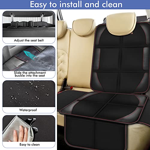 Spotmart Car Seat Protector Covers - for Child Carseat mat 600d Fabric Waterproof Non Slip Thickest Padding with Storage Pockets Durable Cushion Protectors Large Size Prevent Dirt (Black Red Line 2)
