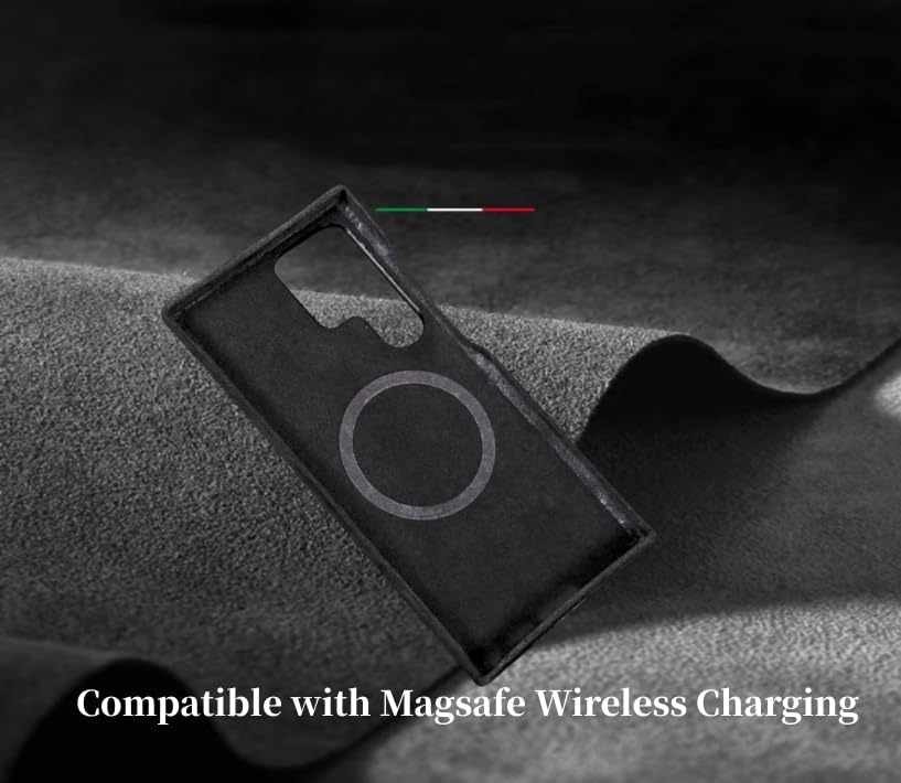 TYXDKJ Alcantara Case for Samsung Galaxy S23 Ultra,Handmade Fully-Wrapped Synthetic Suede Cover, Compatible with MagSafe Wireless Charging(Black)