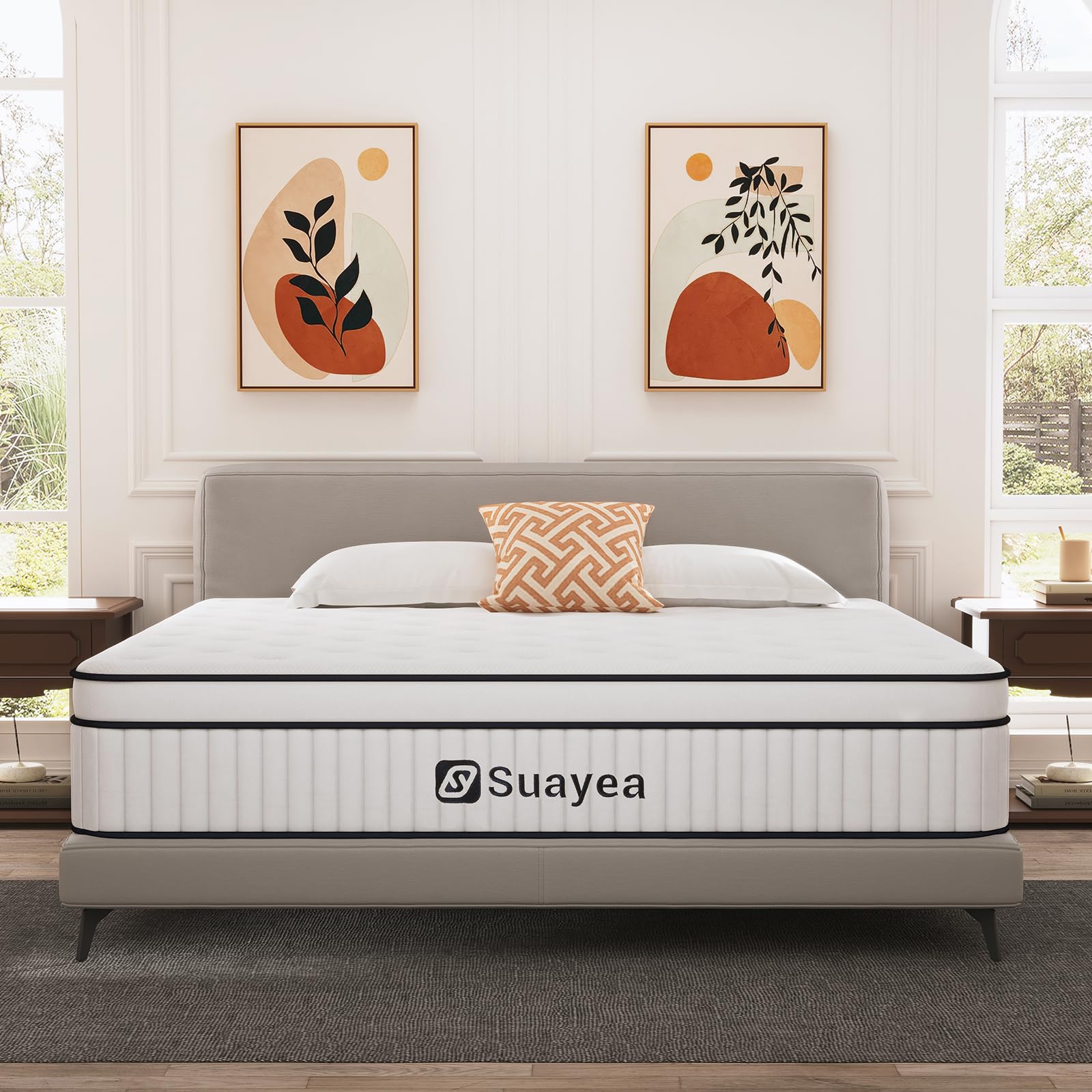 SUAYEA Queen Mattress, 12 Inch Queen Size Mattress in a Box, Medium Firm Matterss with Pocket Spring and Soft Foam, Ultimate Motion Isolation, Strong Edge Support, Hybrid Mattress
