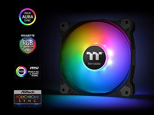 Thermaltake Pure 12 ARGB 5V Motherboard Sync/Analog Controller 16.8 Million Colors 9 Addressable LEDs 120mm Hydraulic Bearing Case/Radiator Fan, 3 Pack CL-F079-PL12SW-A