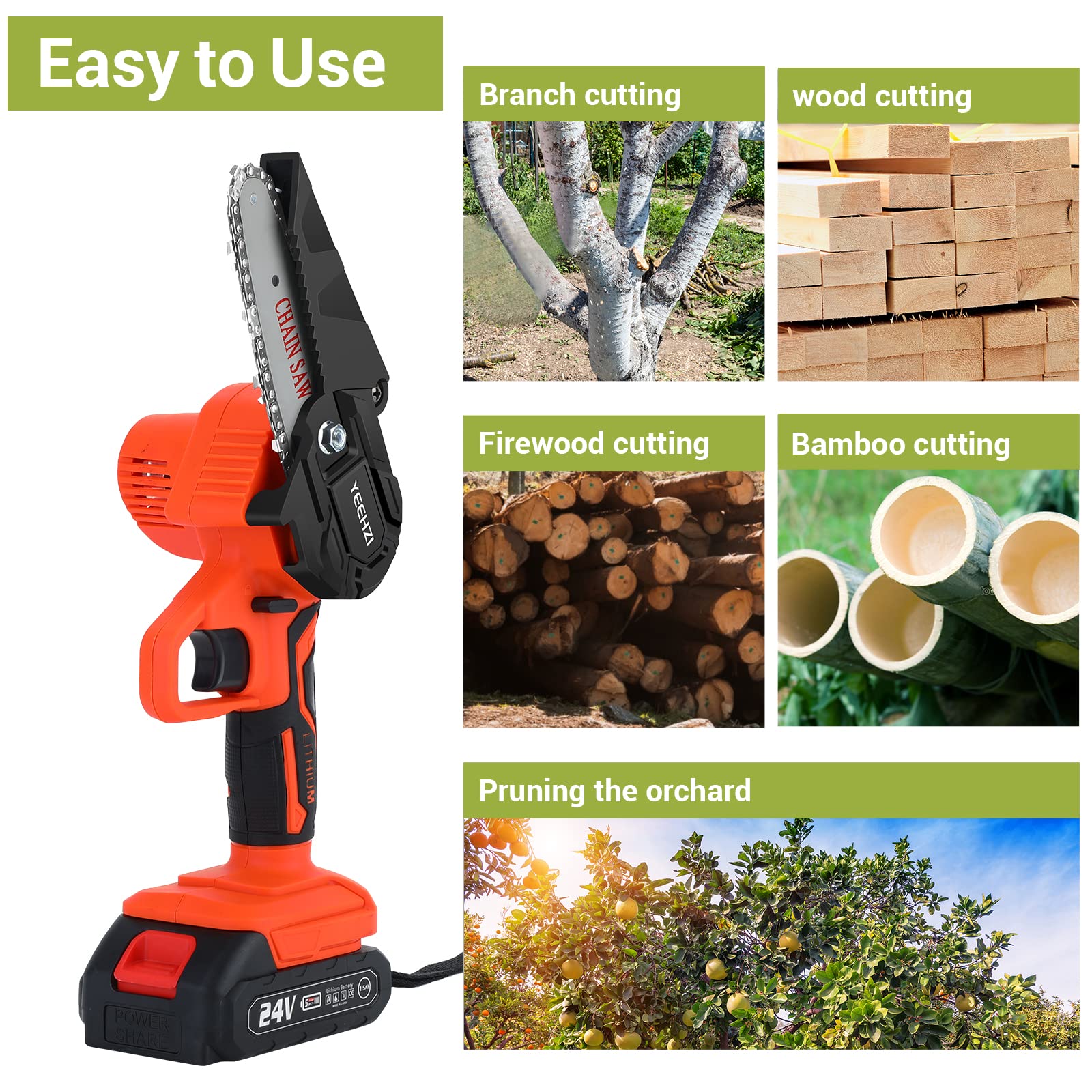 YEEHZI Mini Chainsaw 4 Inch Upgrade Electric Chainsaw Cordless Mini Chainsaw Battery Powered with DC21V 2.4lb Chainsawavailable power chain saws for Trimming Wood Cutting Branch