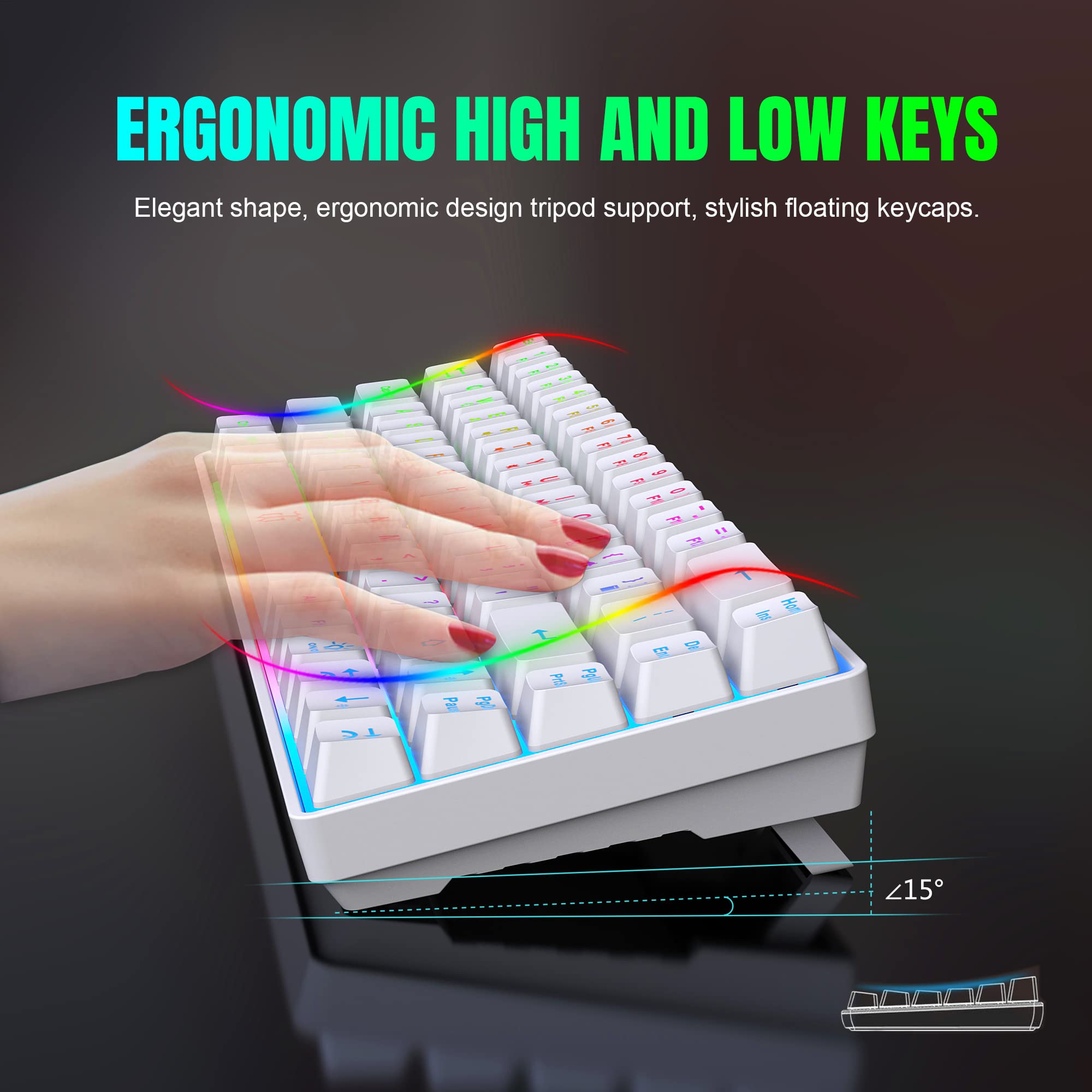 Snpurdiri 60% Wireless Gaming Keyboard and Mouse Combo,LED Backlit Rechargeable 2000mAh Battery,Mini Mechanical Feel Anti-ghosting Keyboard +Popular RGB Gaming Mice for PC Gamer (White)