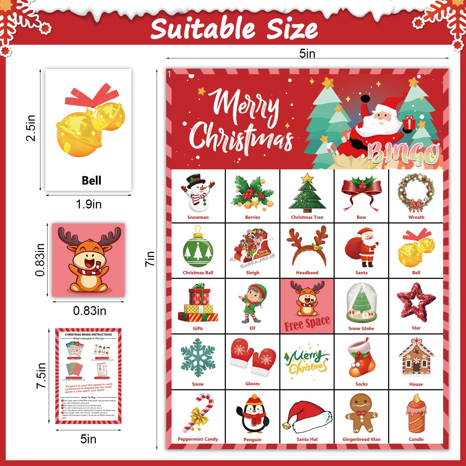 VESPRO 46PCS Christmas Bingo Game Cards for 30 Players Christmas Party Games for Kids Party Classroom Activities