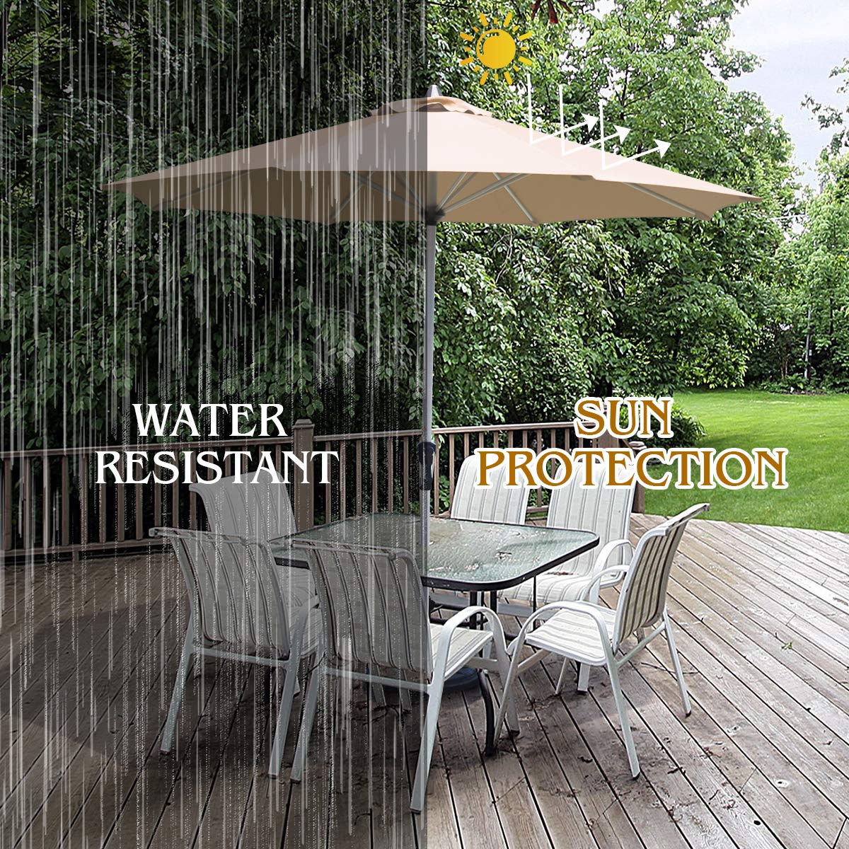 Tangkula 9 ft Patio Umbrella, Outdoor Market Table Umbrella with 1.5β Aluminum Pole, 8 Sturdy Ribs & Crank for Garden, Lawn, Deck, Backyard & Poolside (Beige)