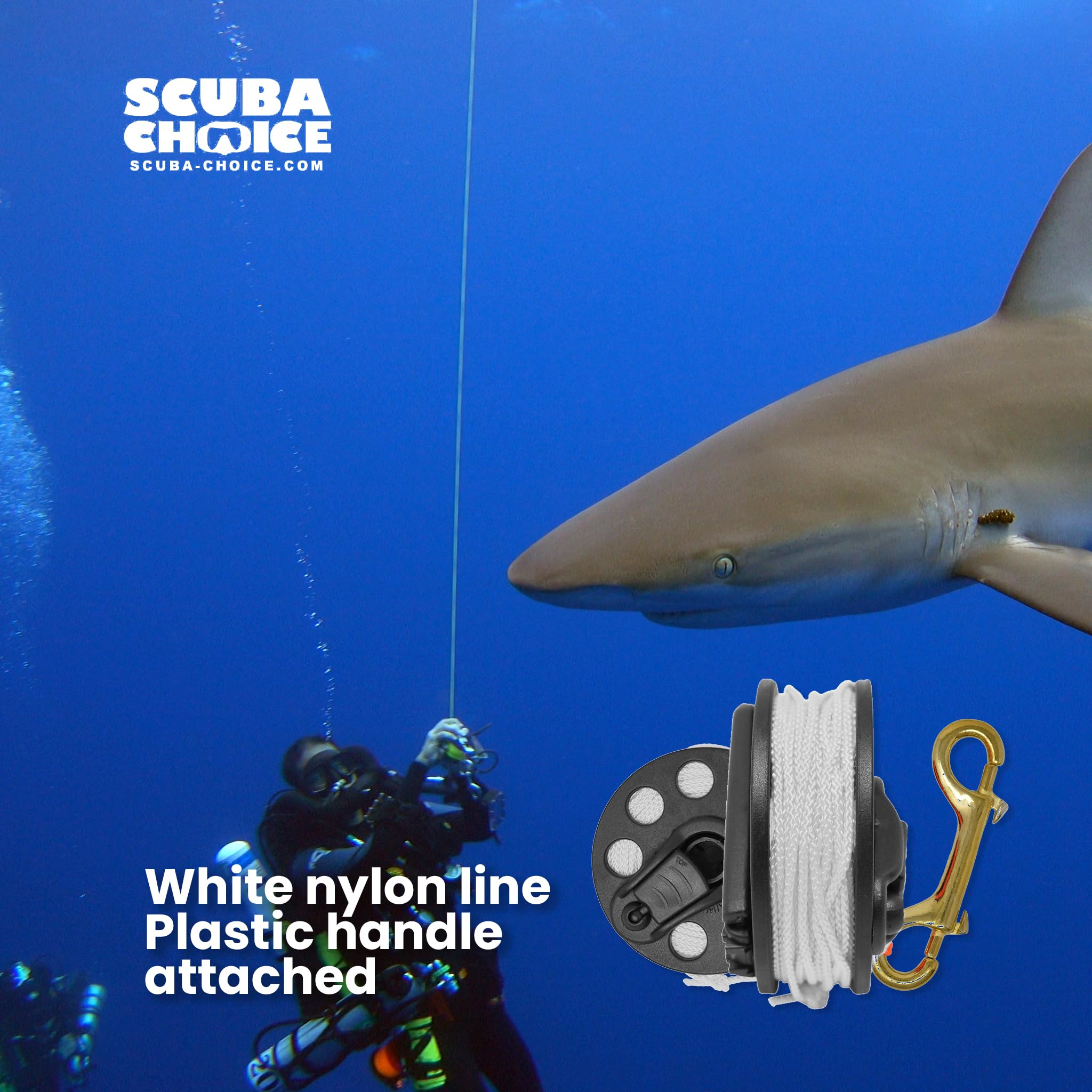 Scuba Choice Scuba Diving Compact Finger Spool with Plastic Handle, 100', White Line