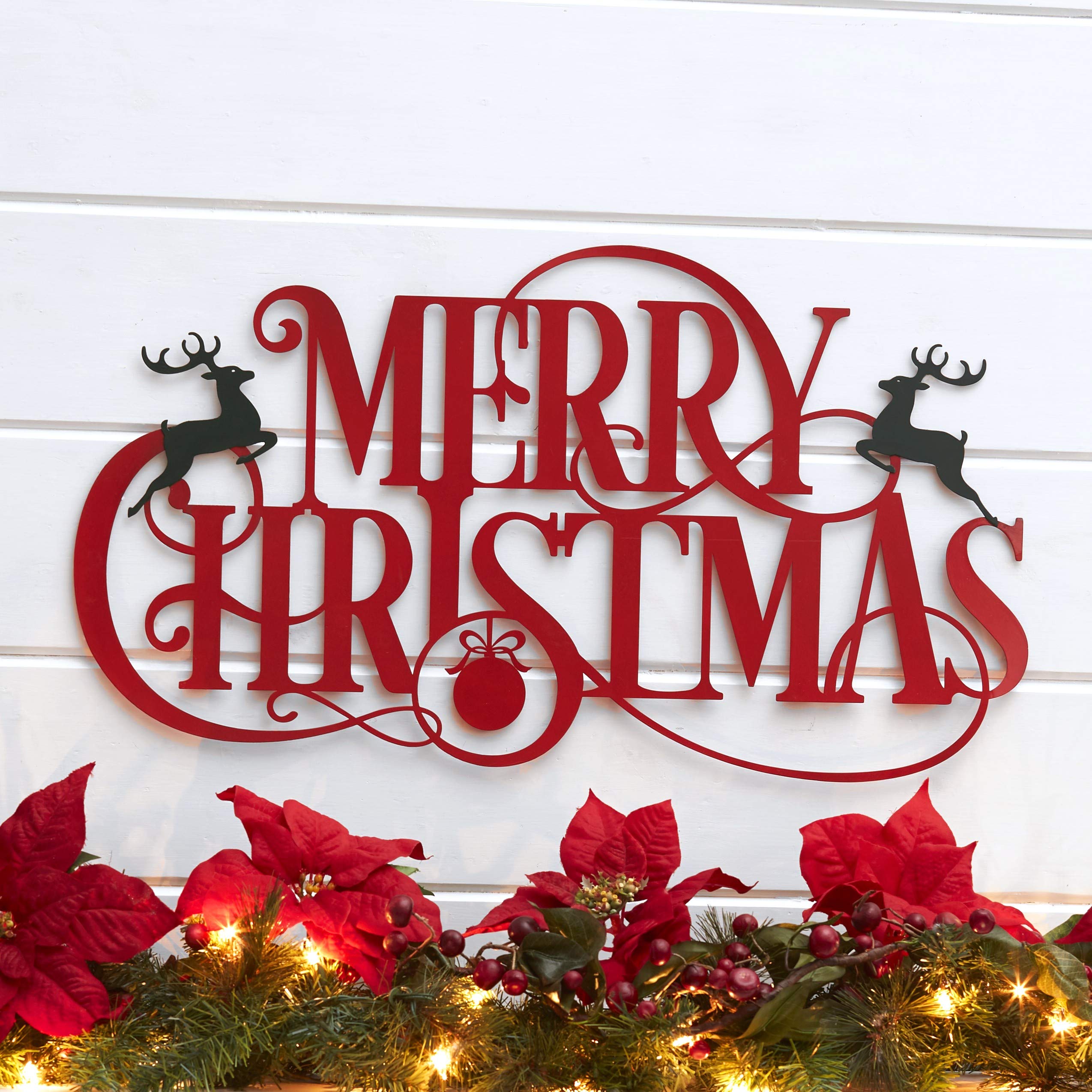The Lakeside Collection Metal Holiday Wall Hanging Merry Christmas Sign for Indoors and Home