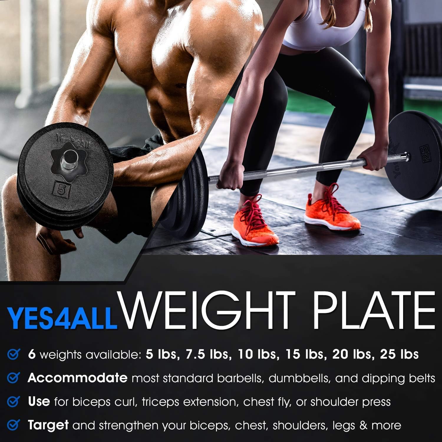 Yes4All 1-inch Cast Iron Weight Plates for Dumbbells β Standard Weight Disc Plates, 7.5 Pound (Pack of 2)