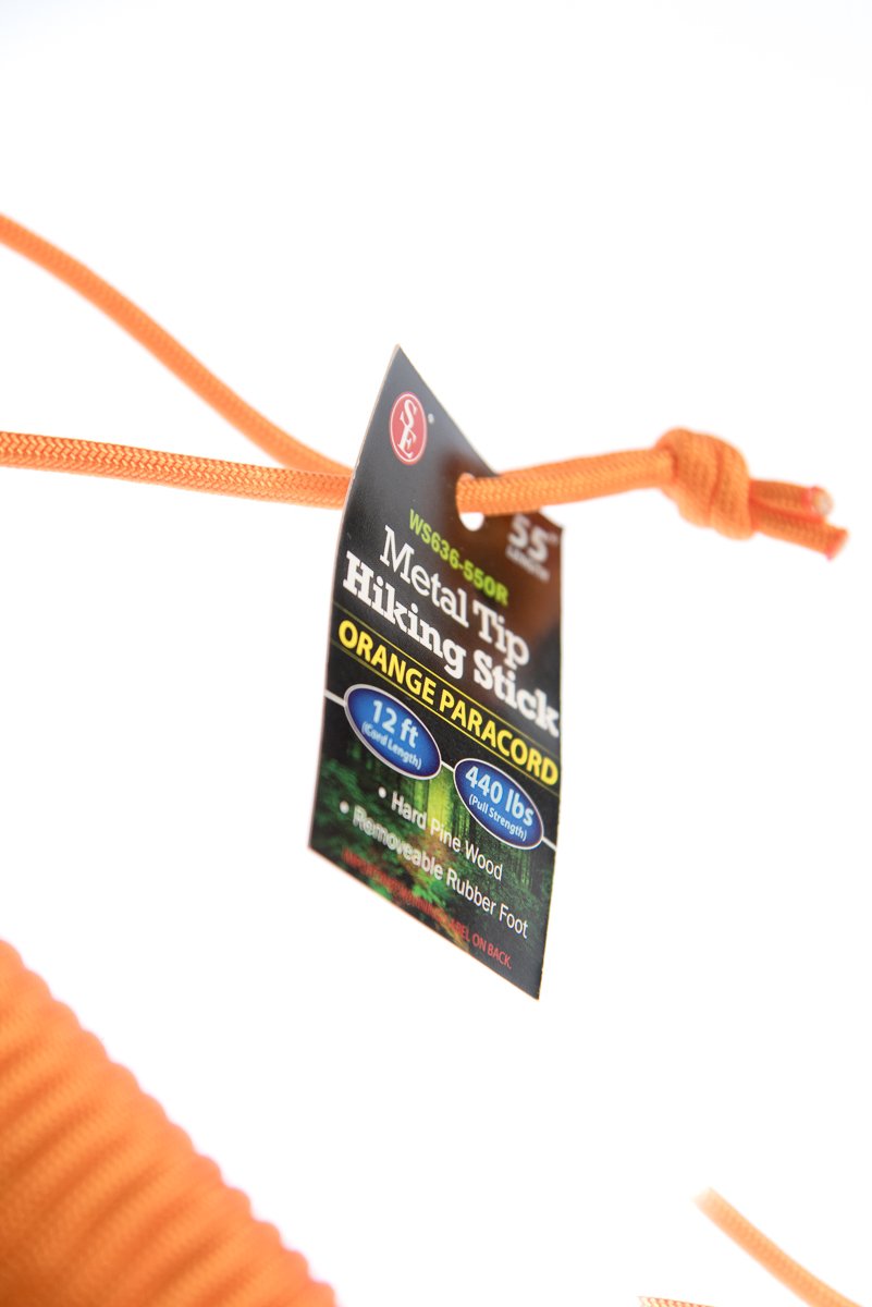 SE Walking/Hiking Stick with Orange Paracord, 440 lb Pull Capacity, 55" - WS636-55OR