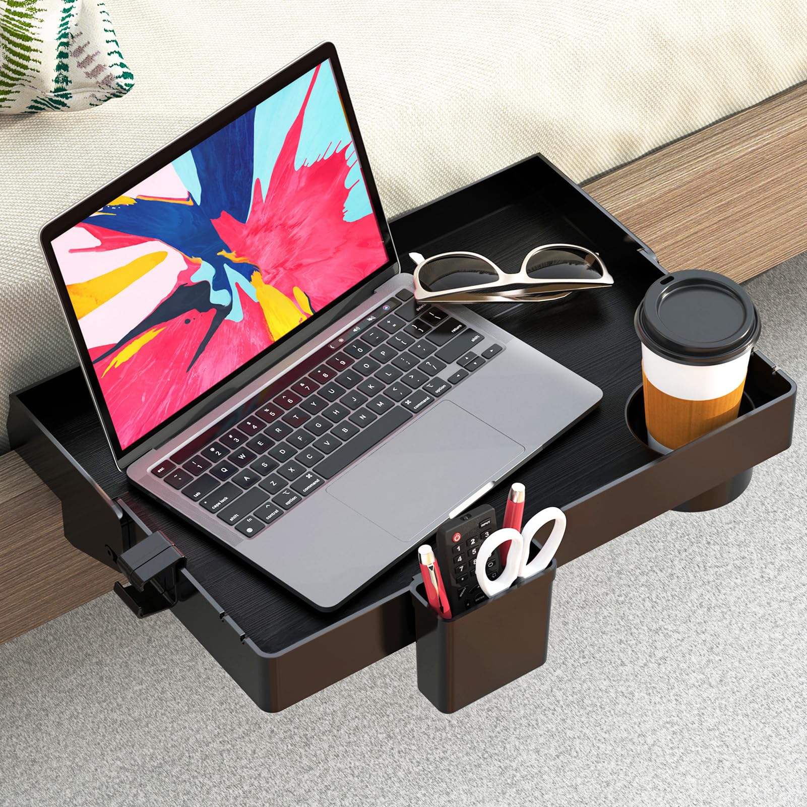 SOLEJAZZ Bedside Shelf for Bed, Folding Bunk Bed Shelf for Top Bunk Clip On Nightstand College Dorm Room Essential Table Tray, Plus Size, Black