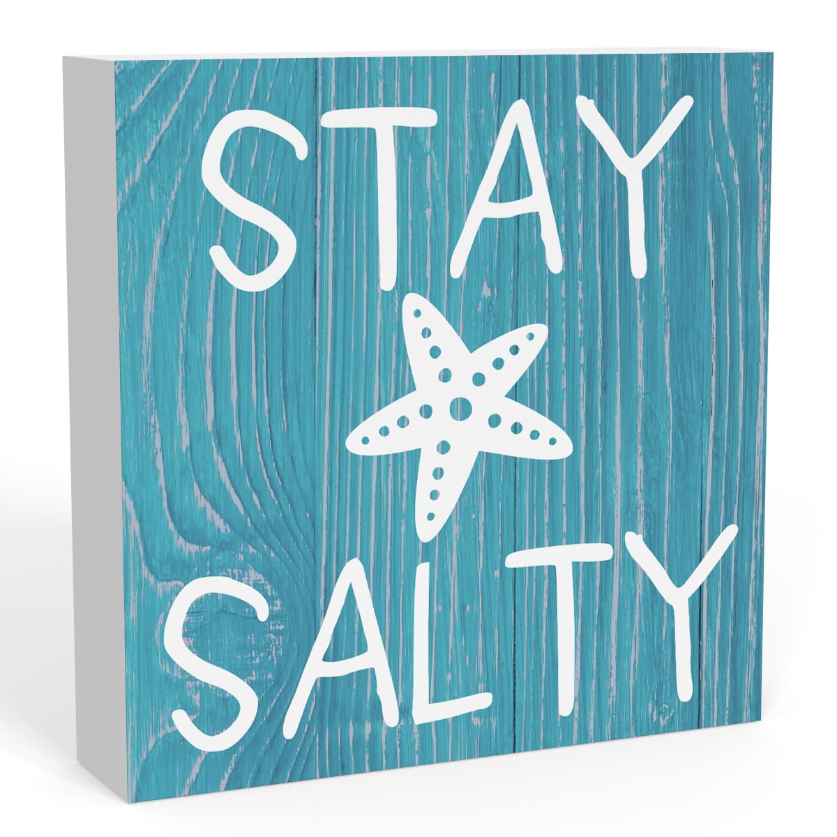 Summer Beach Decorations for Home, Beach Decor, Starfish Decor, Summer Decor,Beach Theme House Room Bedroom Bathroom Decor, Beach Sign, Beach Decor for Classroom, Stay Salty Sign 5 X 5 Inches