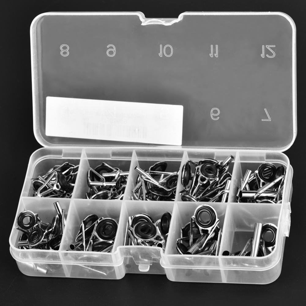 VGEBY1 Fishing Rod Guide Tips Set, 80Pcs 10Sizes Resistant Fishing Spinning Rod Guides with Storage Case Fishing Replacement Accessory
