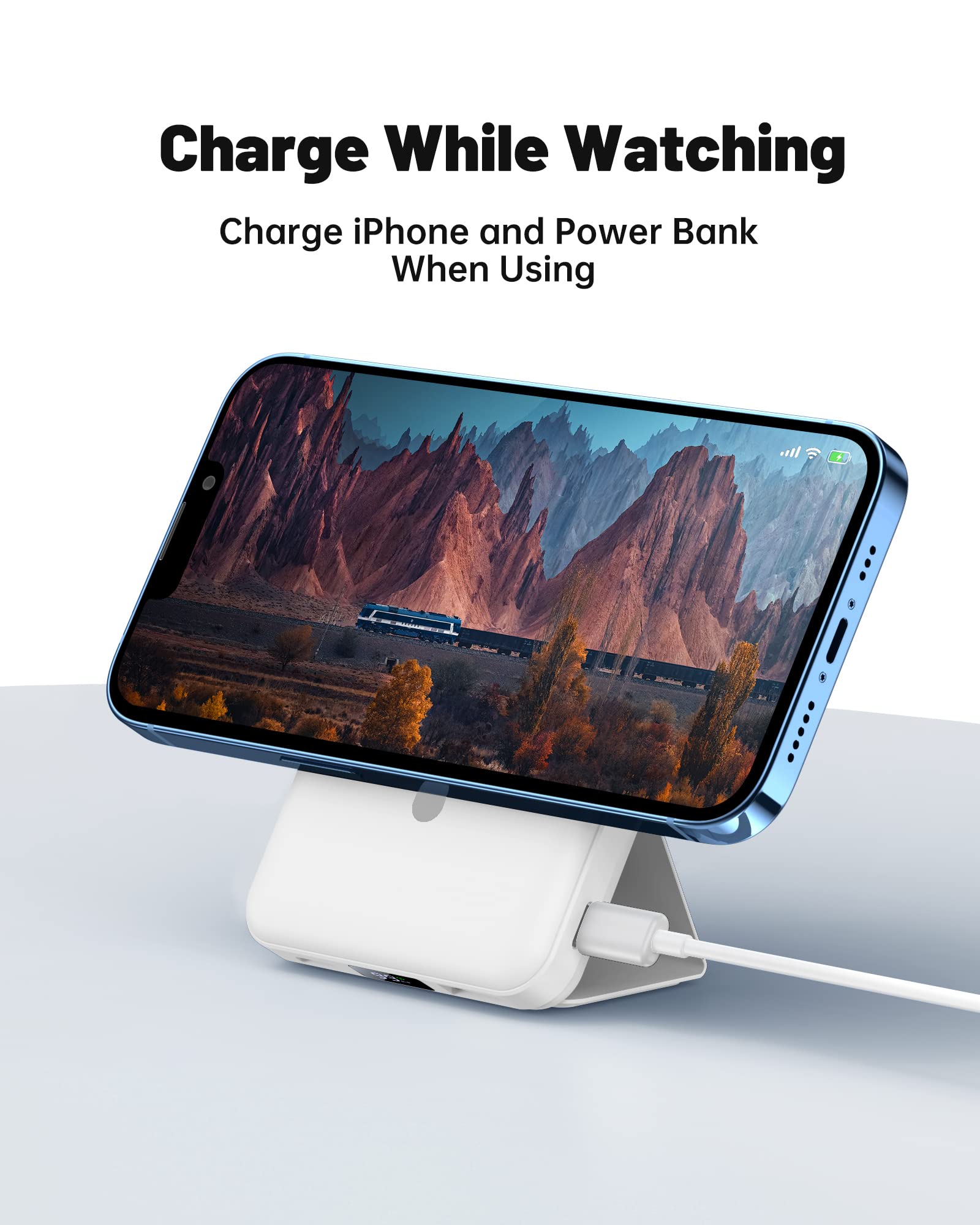 Yiisonger Magnetic Wireless Portable Charger, Foldable 10000mAh Battery Pack with USB-C Cable LED Display, Magnetic Power Bank 22.5W PD Fast Charging for iPhone 15/14/13/12/Pro/Mini/Pro Max(White)