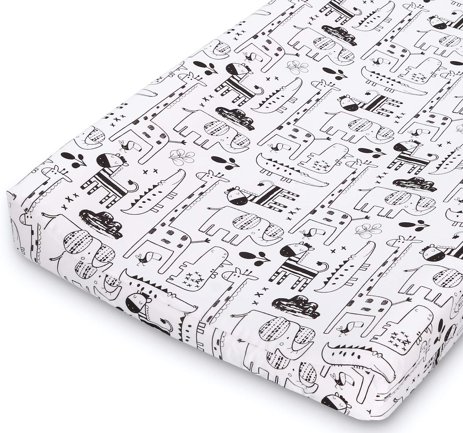 The Peanutshell Baby Changing Pad Covers for Boys or Girls | Black & White 2 Pack Set | Zoo Animals & Tribal Stripes