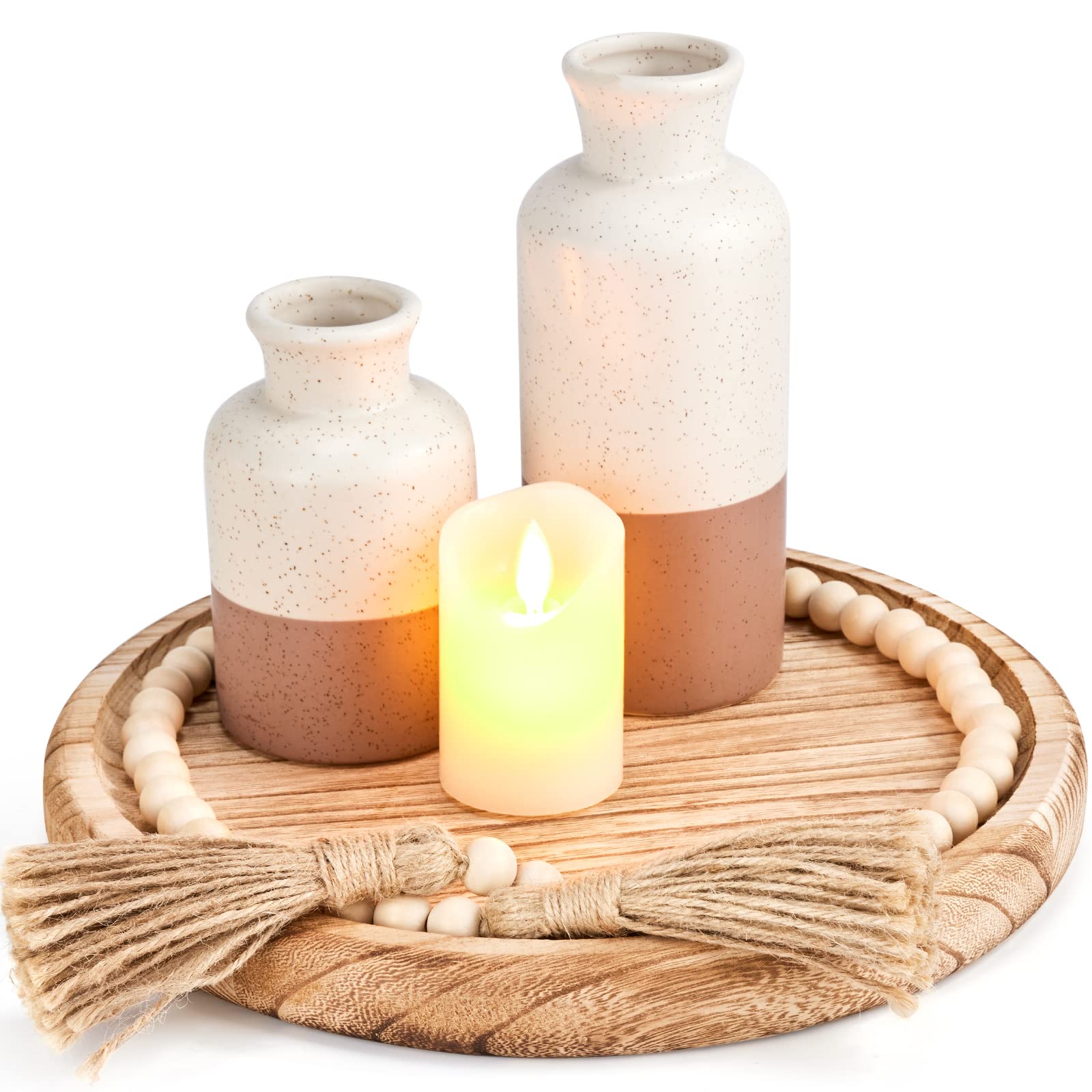 Yangbaga 11.8In Wooden Decorative Serving Tray - Round Wooden Easter Decorations Craft Trays,DIY Centerpiece Candle Holder Trays for Kitchen Countertop Crafts Art Home Decor Halloween Decoration