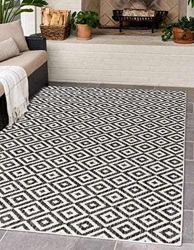 Unique Loom Outdoor Collection Area Rug - Costa Rica (7' 1' x 10' Rectangle, Charcoal Gray/ Ivory)