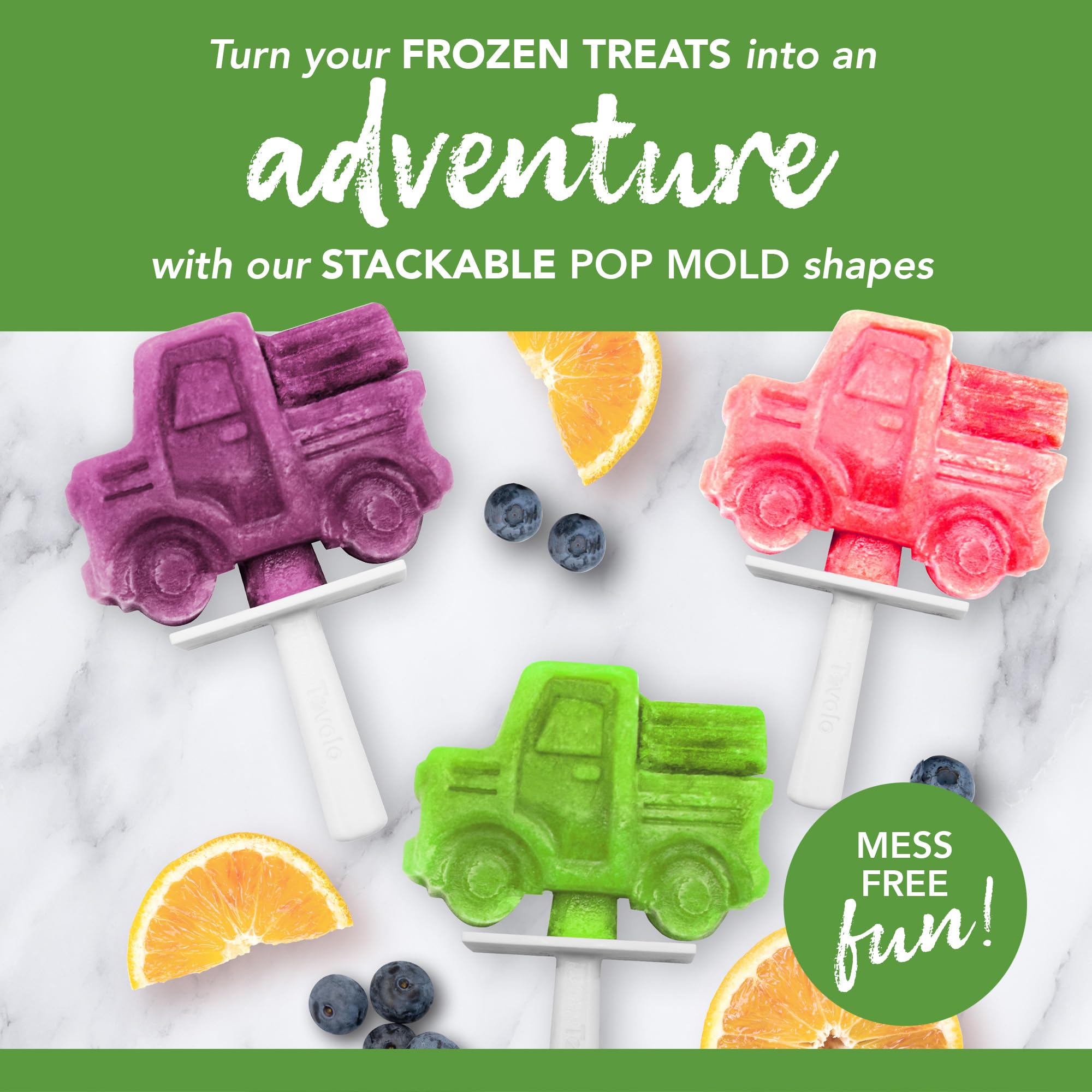 Tovolo Silicone Popsicle Molds with Sticks (4-Pack, Truck) - Reusable Ice Pop Molds for Homemade Flavored Ice Pops & Frozen Snacks - Stackable Popsicle Maker with Lid, Dishwasher Safe & BPA-Free