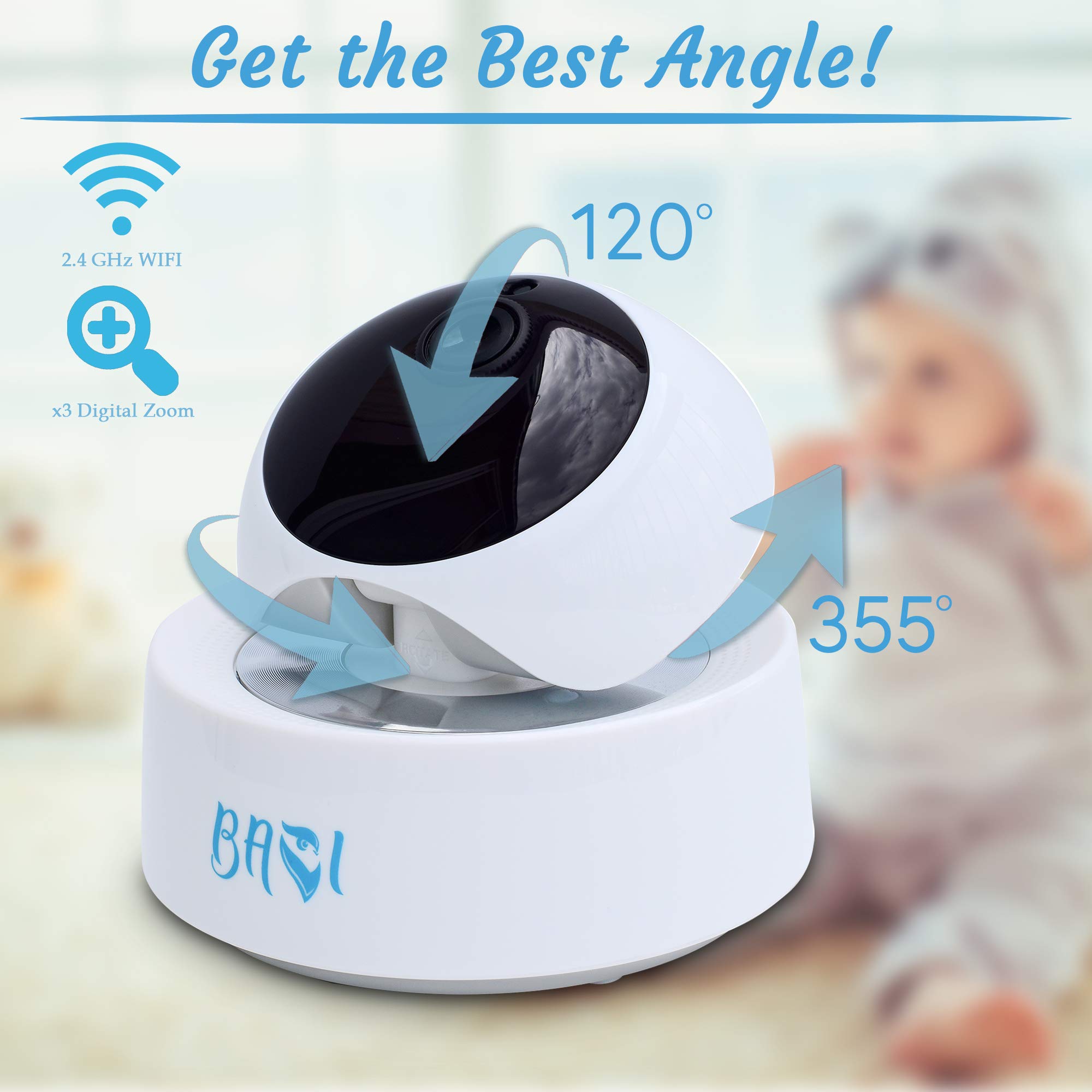 Video Baby Monitor with Camera and Audio, Night Vision, Remote Control, Motion Detection, Two Way Audio, for Infant/Elderly/Pet/Nanny Compatible with iOS and Android