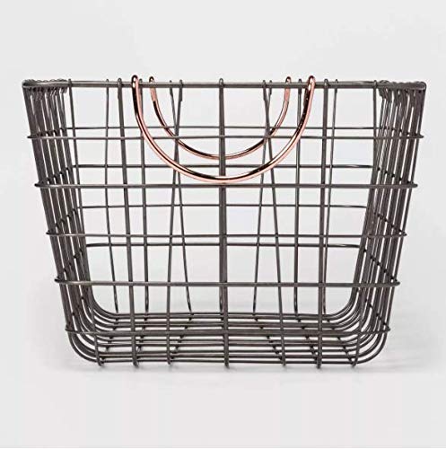 Threshold Milk Crate Wire Baskets - Antique Pewter with Copper Colored Handles (Medium Tapered)