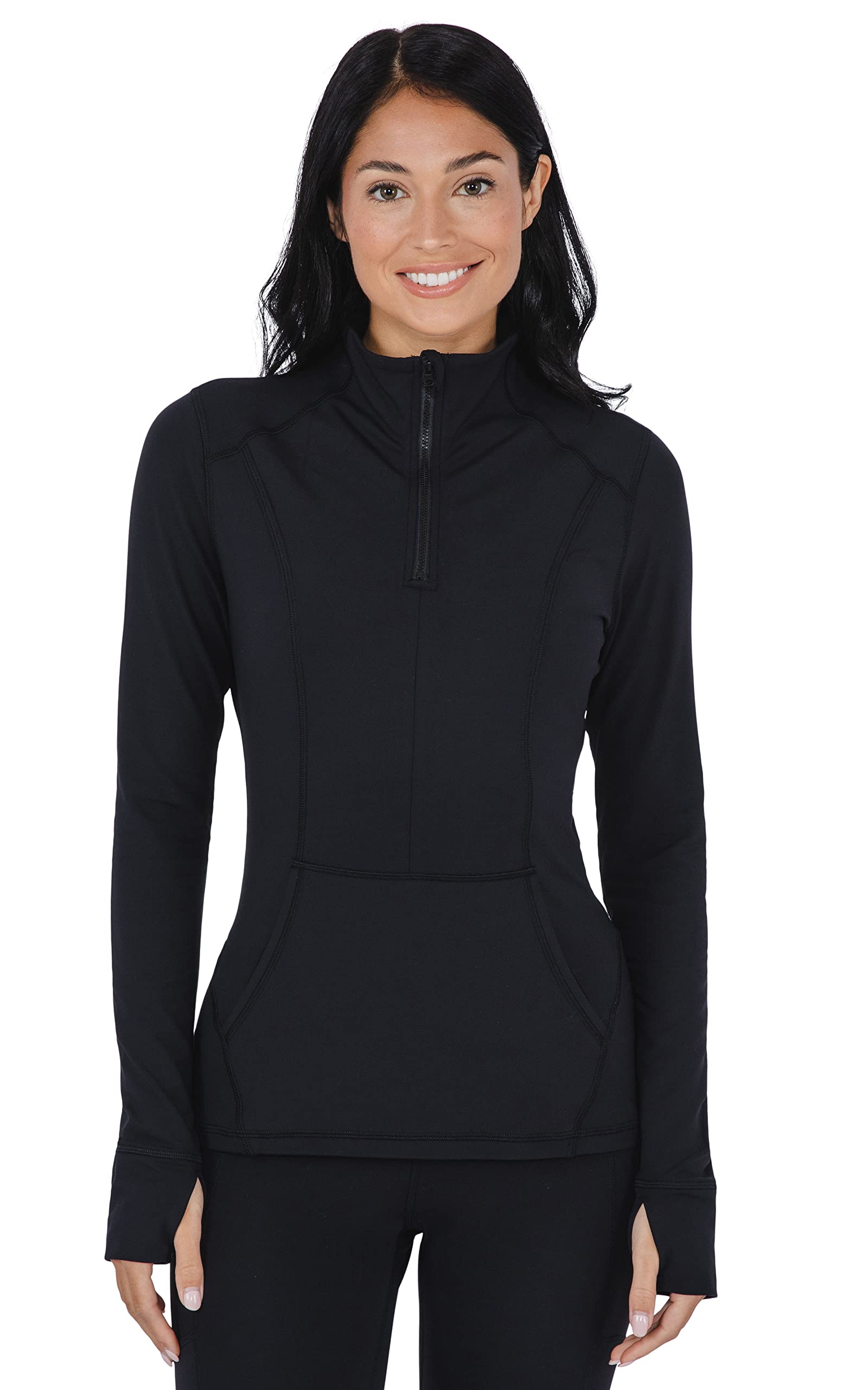 Yogalicious Nude Tech Half Zip Long Sleeve Jacket with Front Pockets - Black - Large