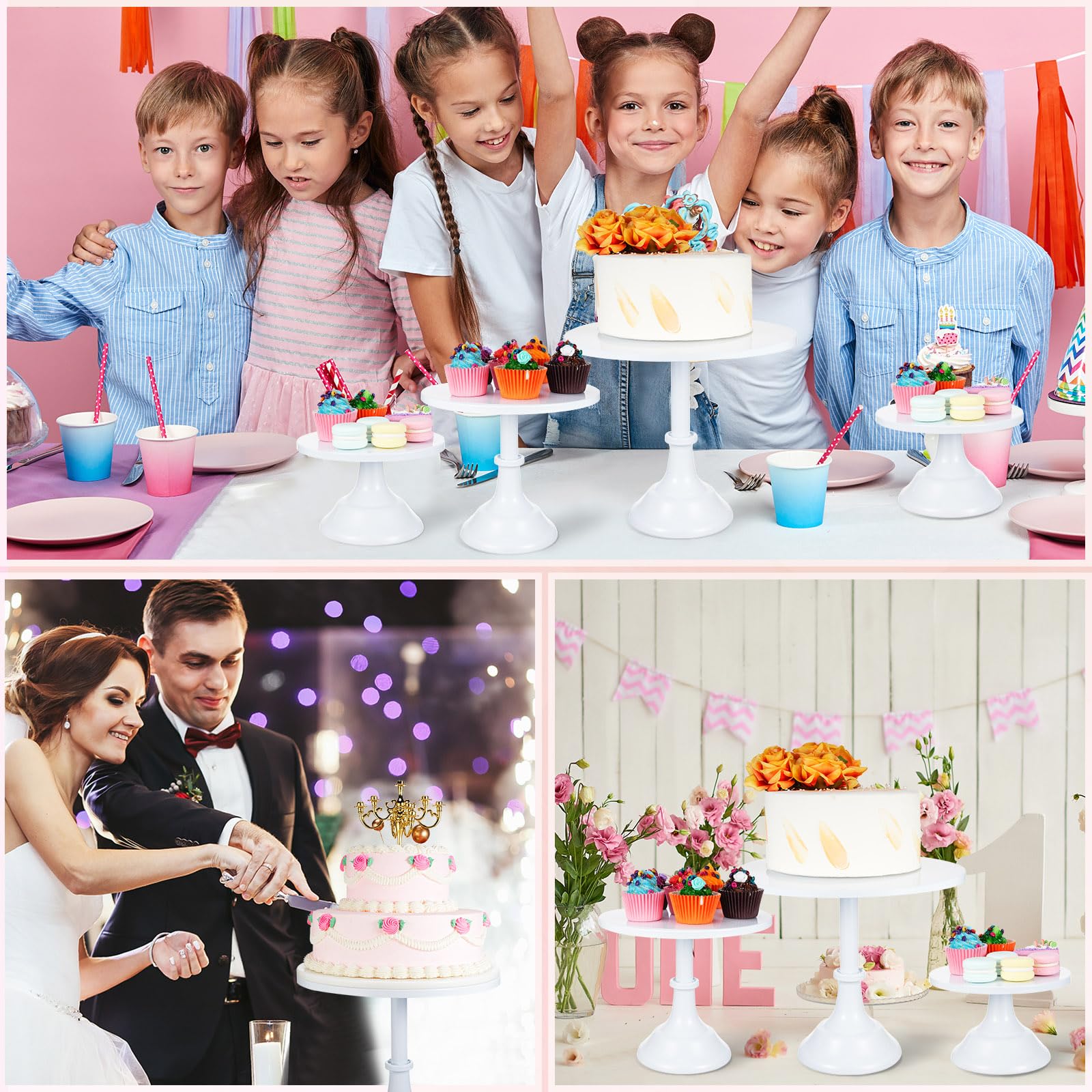 Umigy 6 Pcs White Cake Stand Sets for Dessert Table Display 8/10/12 Inch Metal Cake Stands Round Cupcake Holder for Wedding, Birthday, Party, Graduation, Baby Shower