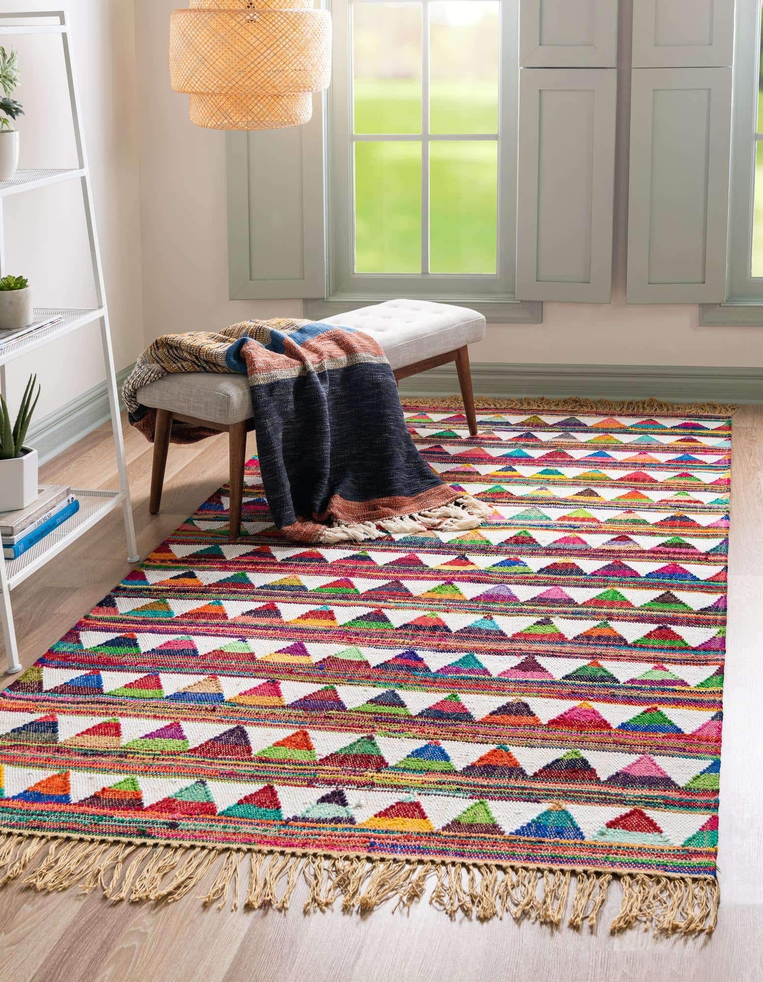 Unique Loom Chindi Trellis Collection Modern, Geometric, Bright Colors, Southwestern Area Rug (9' 0 x 12' 0 Rectangular, Multi/Ivory)