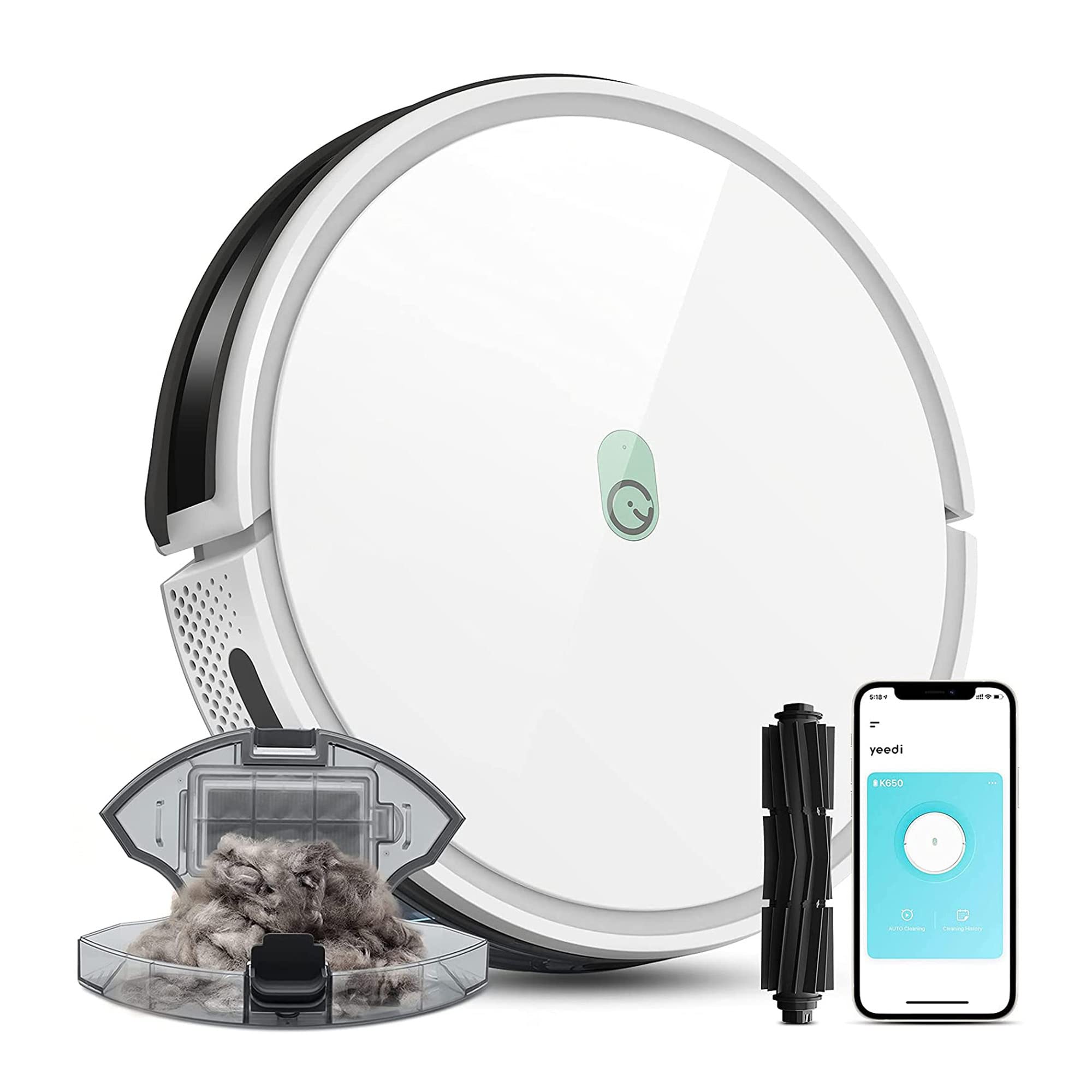 Yeedi k650 Robot Vacuum, with 2000Pa Wi-Fi Robotic Vacuum Cleaner with The 800ML Biggest Dustbin and Tangle-Free Brush, 3 Modes, Self-Charging, Compatible with Boundary Strips