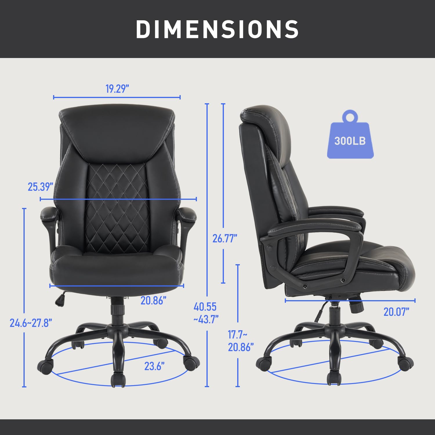 YEEFY High Back Executive Office Chair Ergonomic Desk Chair Rolling PU Leather Office Chair Heavy Duty Computer Chair Comfortable Home Office Desk Chairs with Wheels Arms Lumbar Support