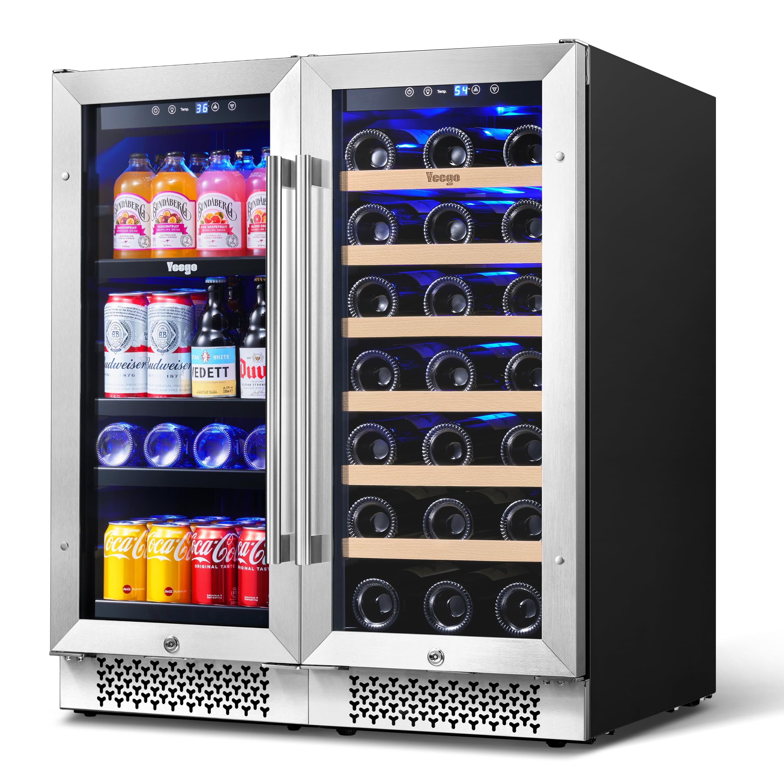 Yeego 30 inch Wine Fridge, Two 15" Wine Coolers Side-by-Side Refrigerators Freestanding Wine Cooler, Hold 33 Bottles and 80 cans