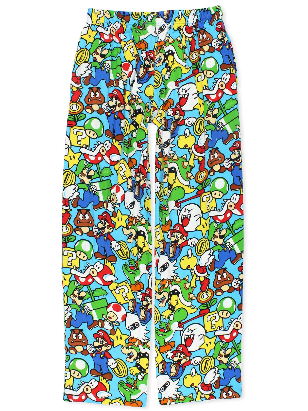 Super Mario Brothers Luigi Bowser Mens Button Fly Cotton Pajama Sleep Pants (Medium, Blue/Multi)