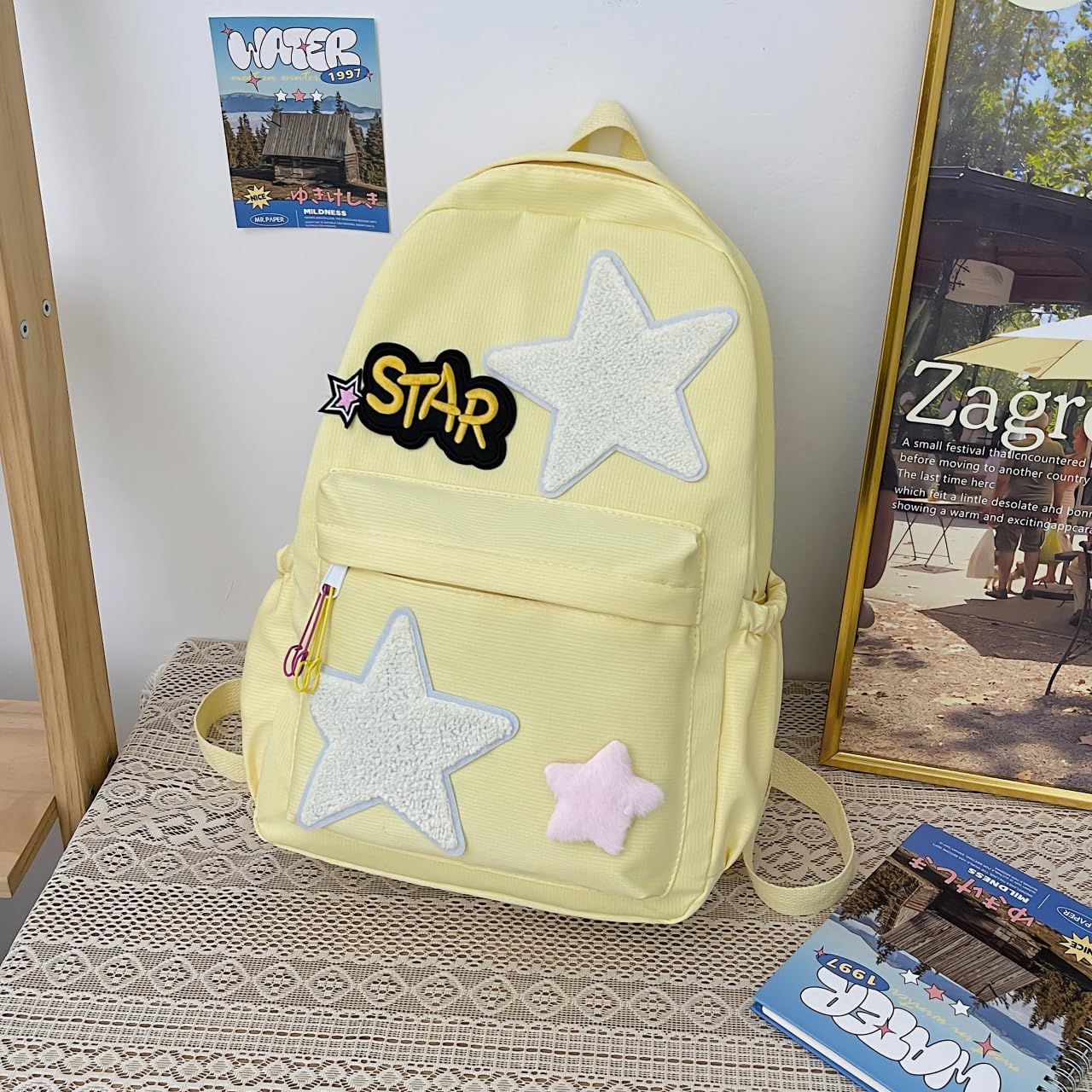 Yeria Cute Backpack for Women Kawaii Aesthetic Backpack with Star Graphic