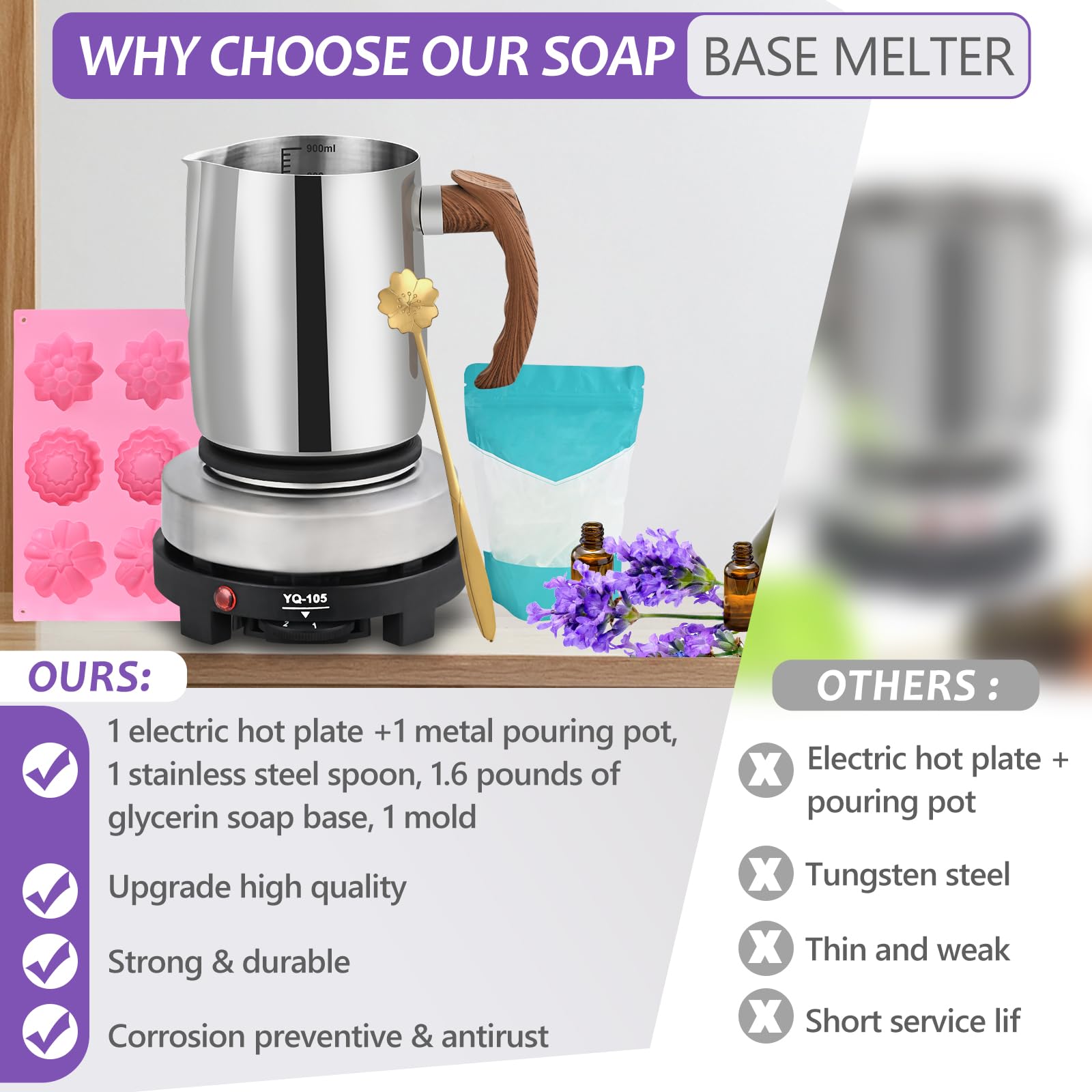 Soap Making Kit with Electronic Hot Plate, Soap Melter for Soap Making, DIY Soap Making Supplies Including 1.1 lb Glycerin Soap Base, Pouring Pot, Silicon Mold for Adults and Beginners