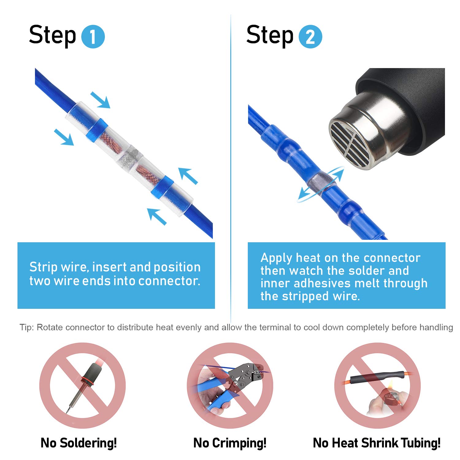 TICONN 120 Pcs Solder Seal Wire Connectors, Heat Shrink Butt Connectors, Waterproof and Insulated Electrical Wire Terminals, Butt Splice (120PCS)