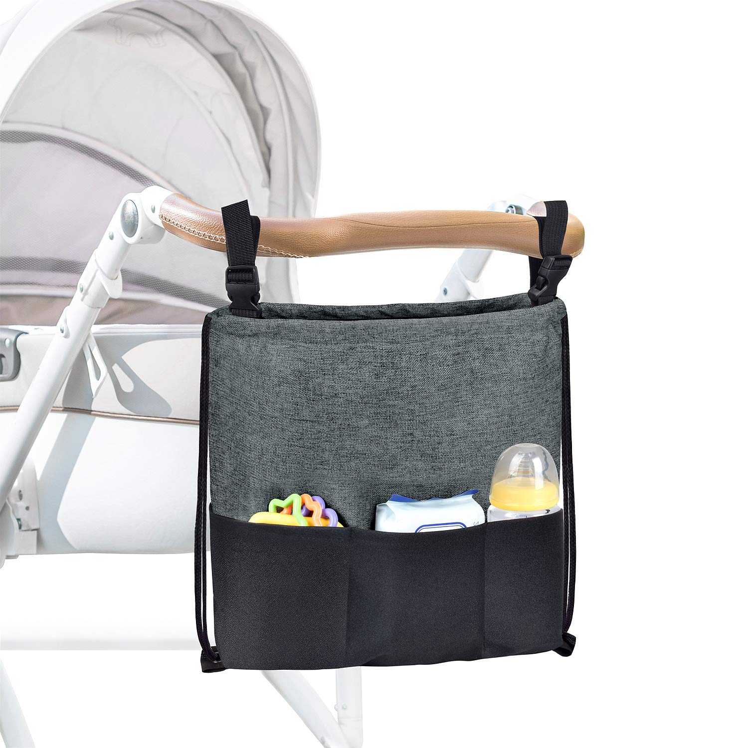 Universal Stroller Organizer Large Capacity Portable Baby Stroller Storage Bag 2way To Use Fit All The Baby Strollers Gift for Newborns - D.Gray