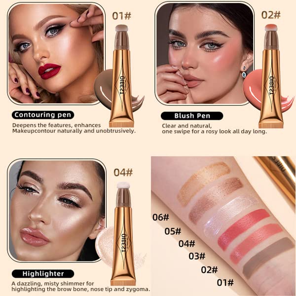 Yeweian 3PCS Liquid Contour Beauty Wand, Liquid Blush Highlighter Makeup Stick with Applicator, Cream Bronzer Stick Natural Matte Finish, Lightweight Blendable Cream Contour Highlighter Blush Wand