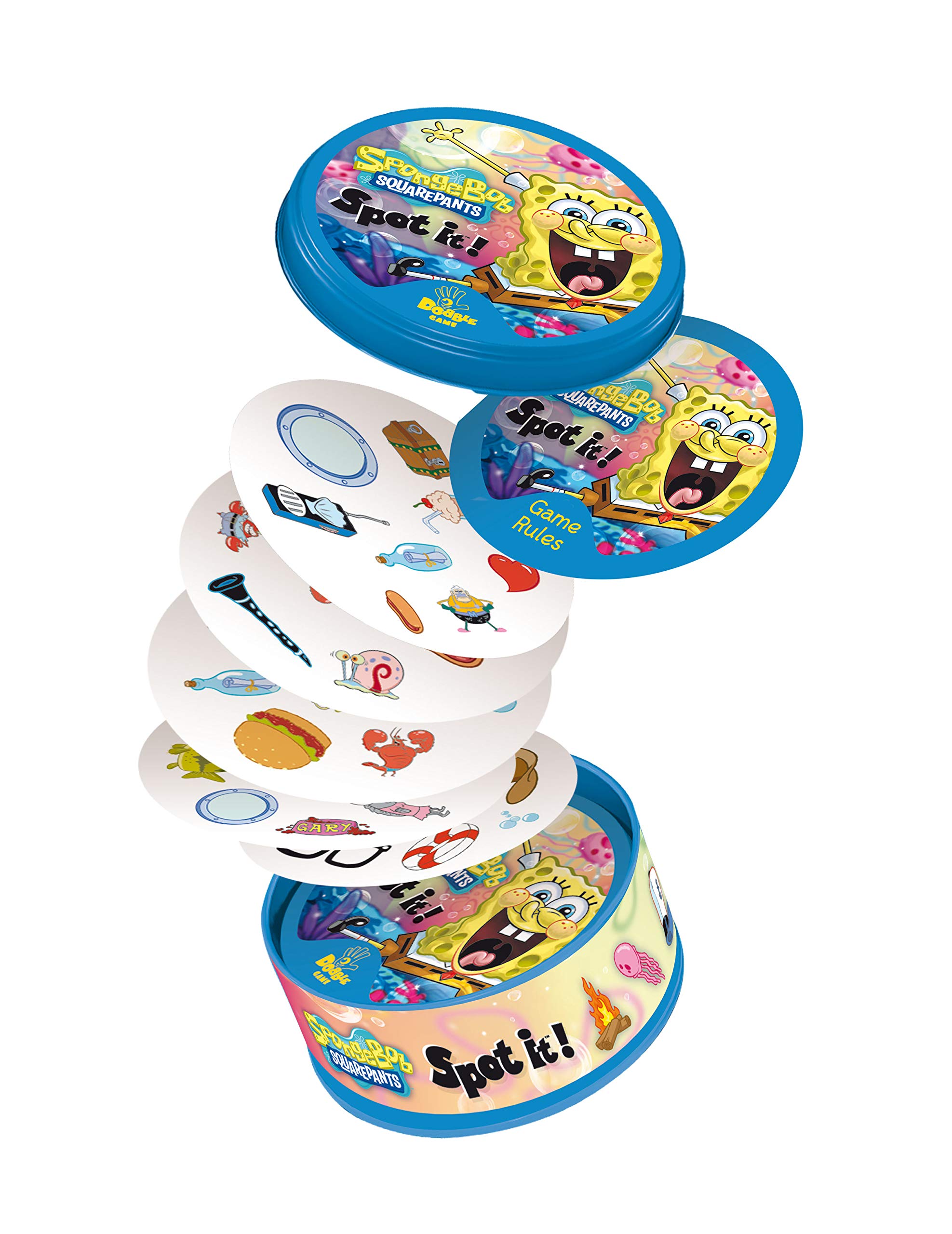 USAOPOLY Spot It! SpongeBob SquarePants | Fun Card Game for Kids and Adults | Featuring SpongeBob, Patrick, Squidward, The Krabby Patty, Gary and More | Licensed Nickelodeon SpongeBob SquarePants Game