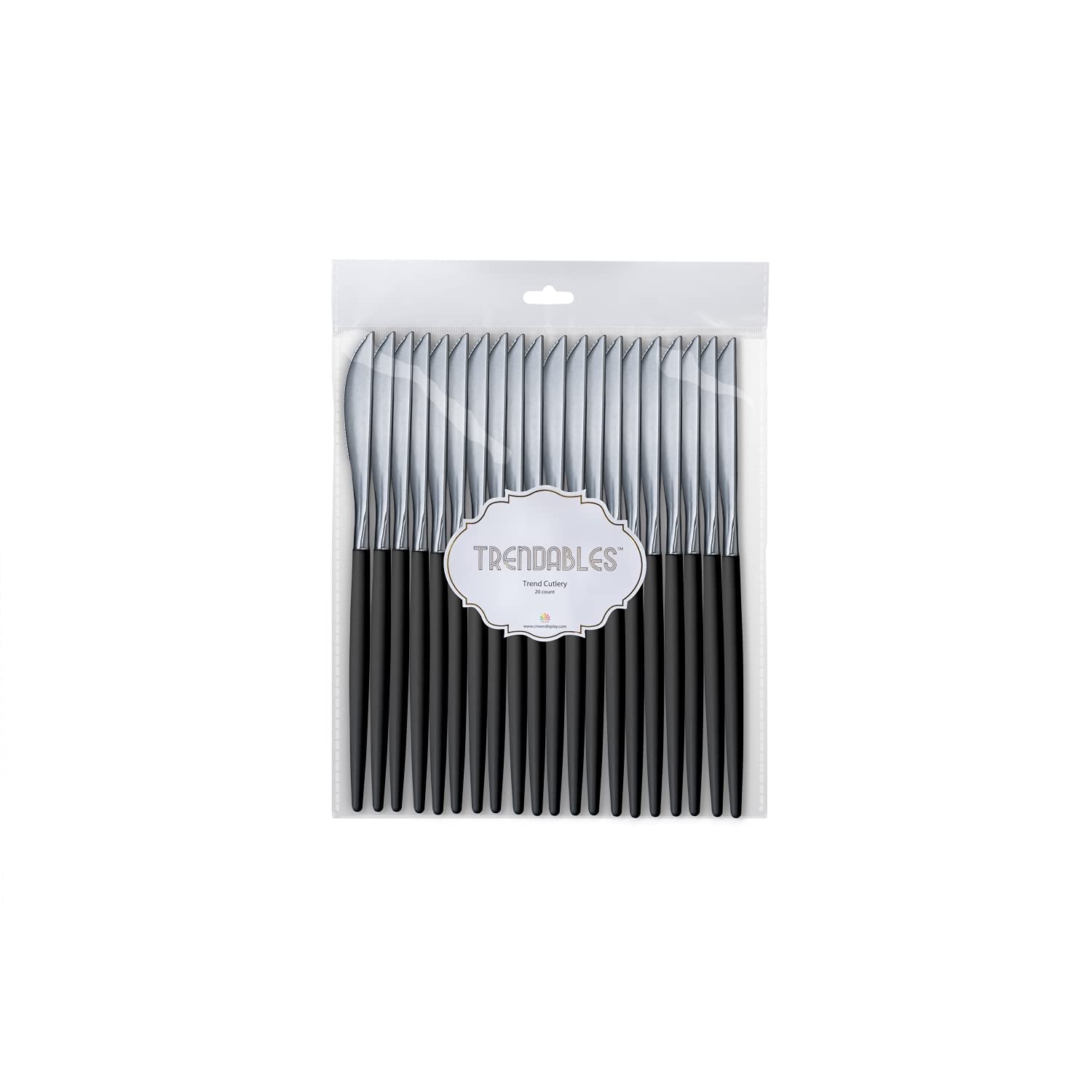 Trendables 120 Pack Two Toned Heavy Duty Plastic Silverware Knifes - Dual Colored Black and Silver Disposable Plastic Knife - Disposable Utensils For Wedding Parties And All Occasions