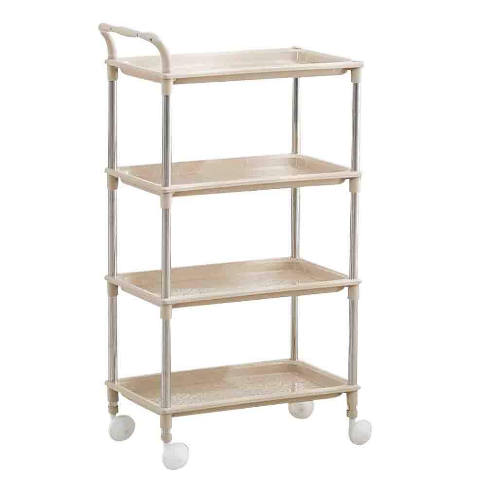 YGCBL Multifunction Portable Hand Trucks,Trolleyserving Trolley Cart Abs Plastic Universal Wheel 4 Tier Drain Moisture Lightweight Armrest Balcony, Load 18 Kg, 3 Colors,Beige