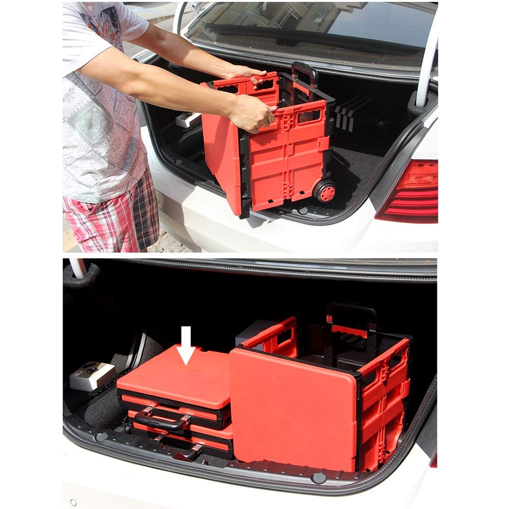 YGCBL Multifunction Portable Hand Trucks,Trolleyshopping Trolley Foldable Aluminum Alloy Engineering Plastic Red Pu Wheel Lightweight High Capacity, 20 Kg Load,B