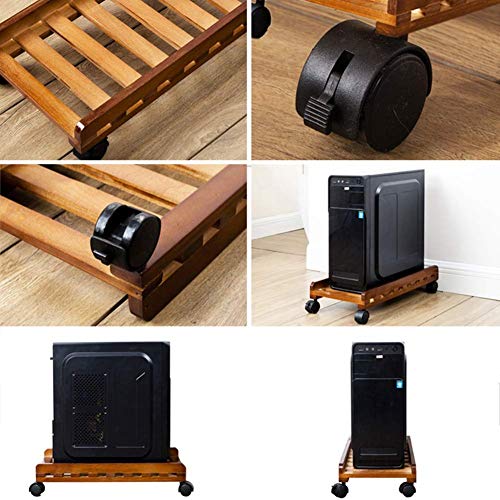 YGCBL Multifunction Portable Hand Trucks,Trolleywood Platform Dolly Transport Roller Wooden Movable Lightweight Computer Holder Moisture Proof with Brake Guardrail, 70Kg Capacity,Yellow,50X25X12Cm