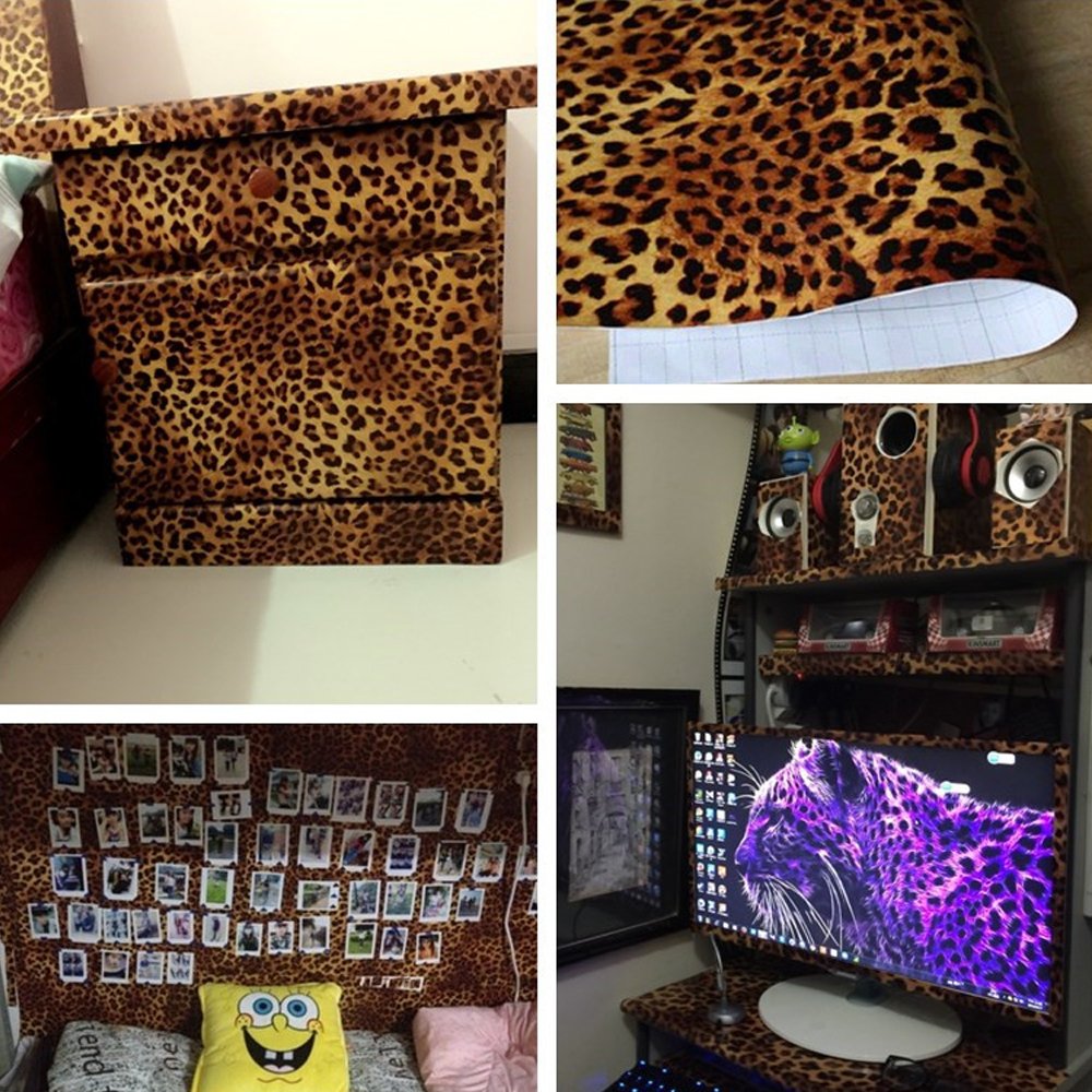 Yifasy 19.7 feet Wallpaper Roll Leopard Animal Print Peel and Stick Removable Shelf Liner Women Makeup Box Decor (236x17.7 Inch)