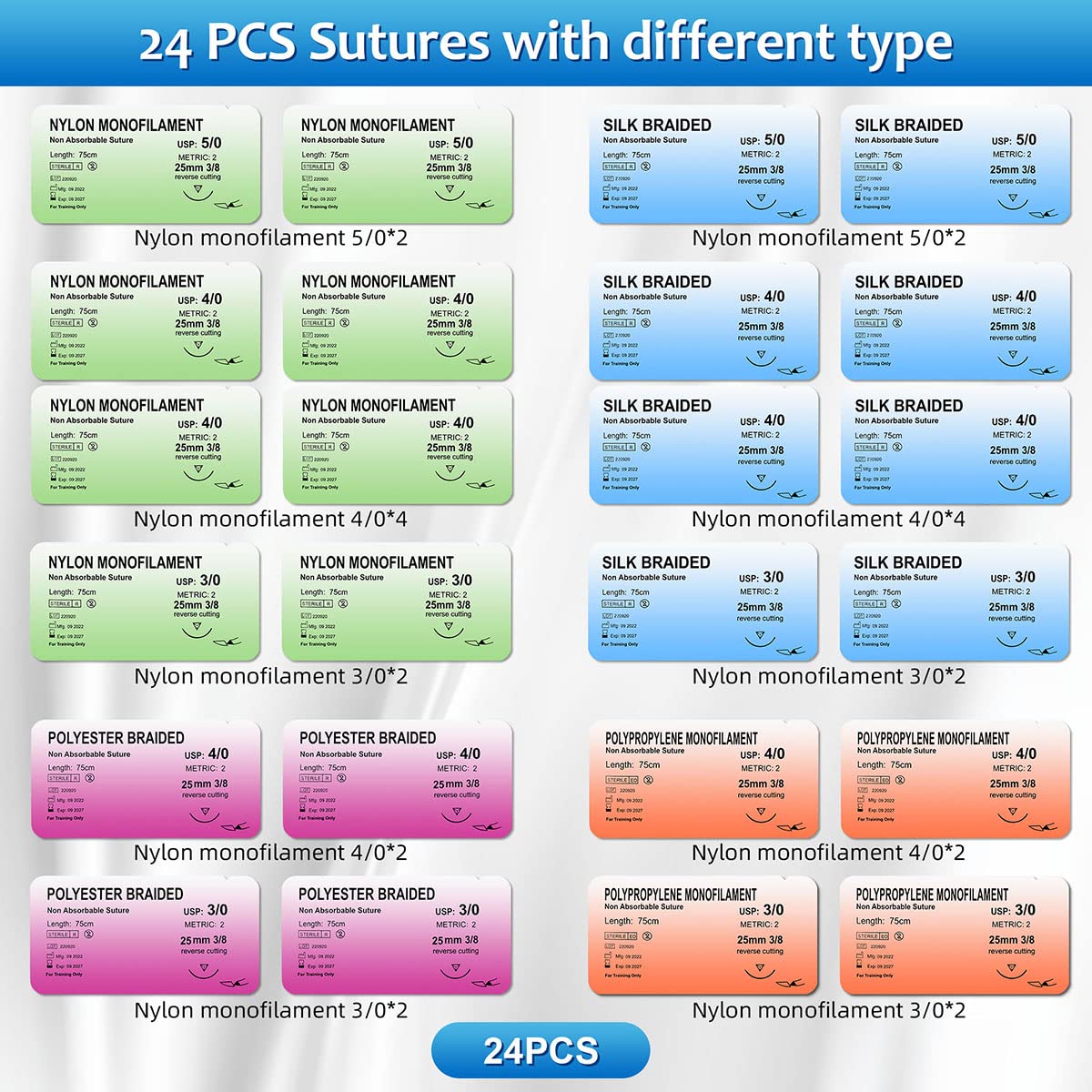 Suture Practice Training Kit for Medical PA, NP Students, Residents Practicing Clinicians, with Large Silicone Lip Suture Pad, Instruments, Stapler Remover Training Videos for Education only