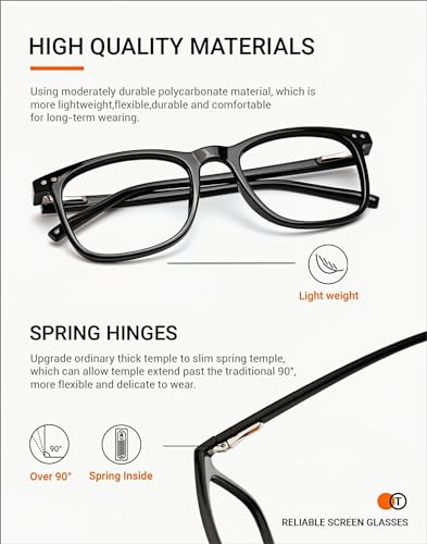 TIJN Blue Light Glasses 2 Pack Square Lightweight Computer Screen Glasses for Women Men Teens Anti Eyestrain