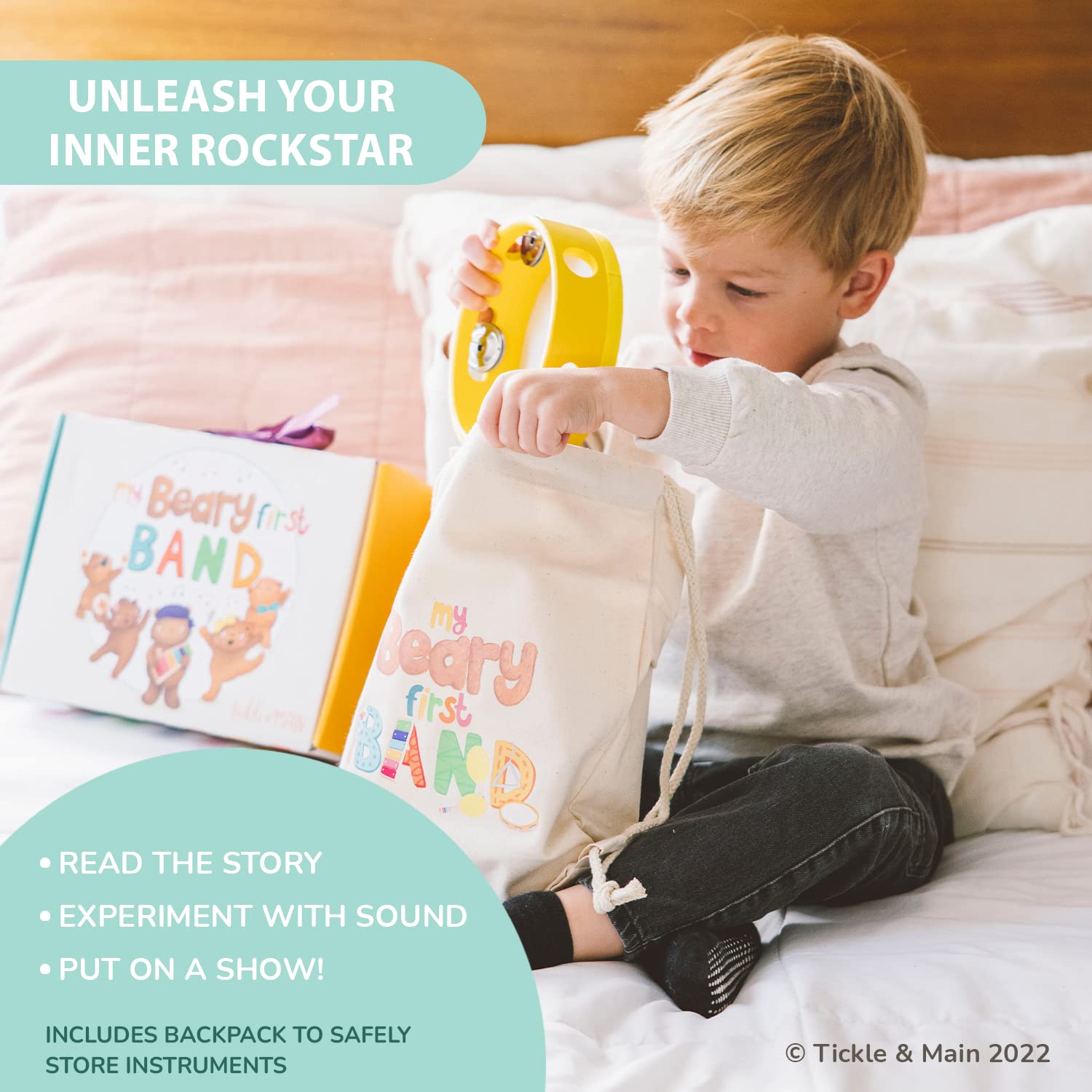 Tickle & Main My Beary First Band Musical Instruments Gift Set, Includes Storybook and Wooden Percussion Toys for Toddler Girls and Boys