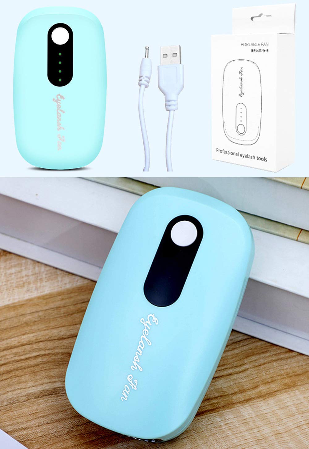 ThreeH Handheld Mini USB Fan for Eyelash Extension Home Office Travel Rechargeable Fan Bladeless Personal Cooling Fan,Blue